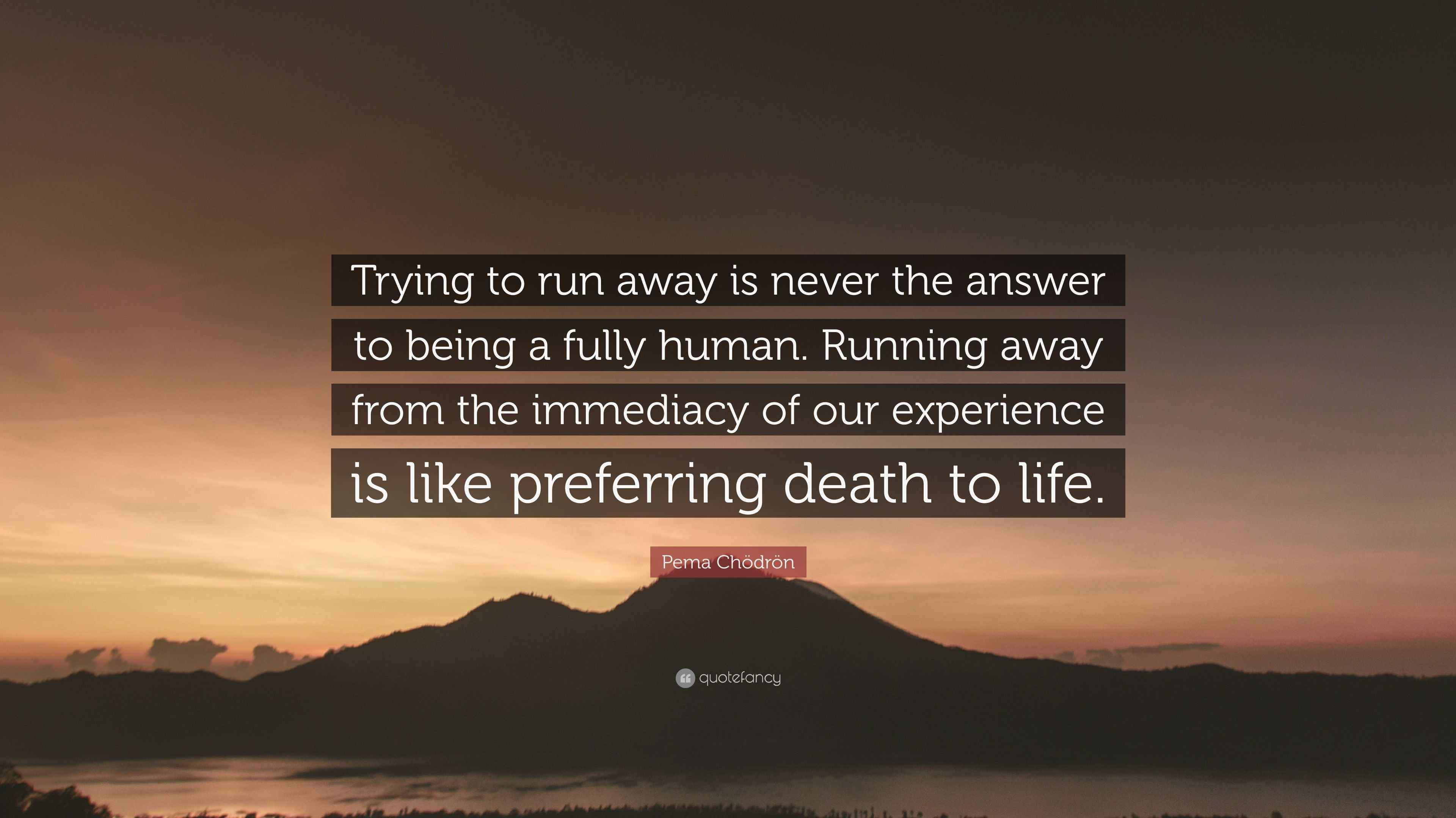 Pema Chödrön Quote: “Trying to run away is never the answer to being a ...