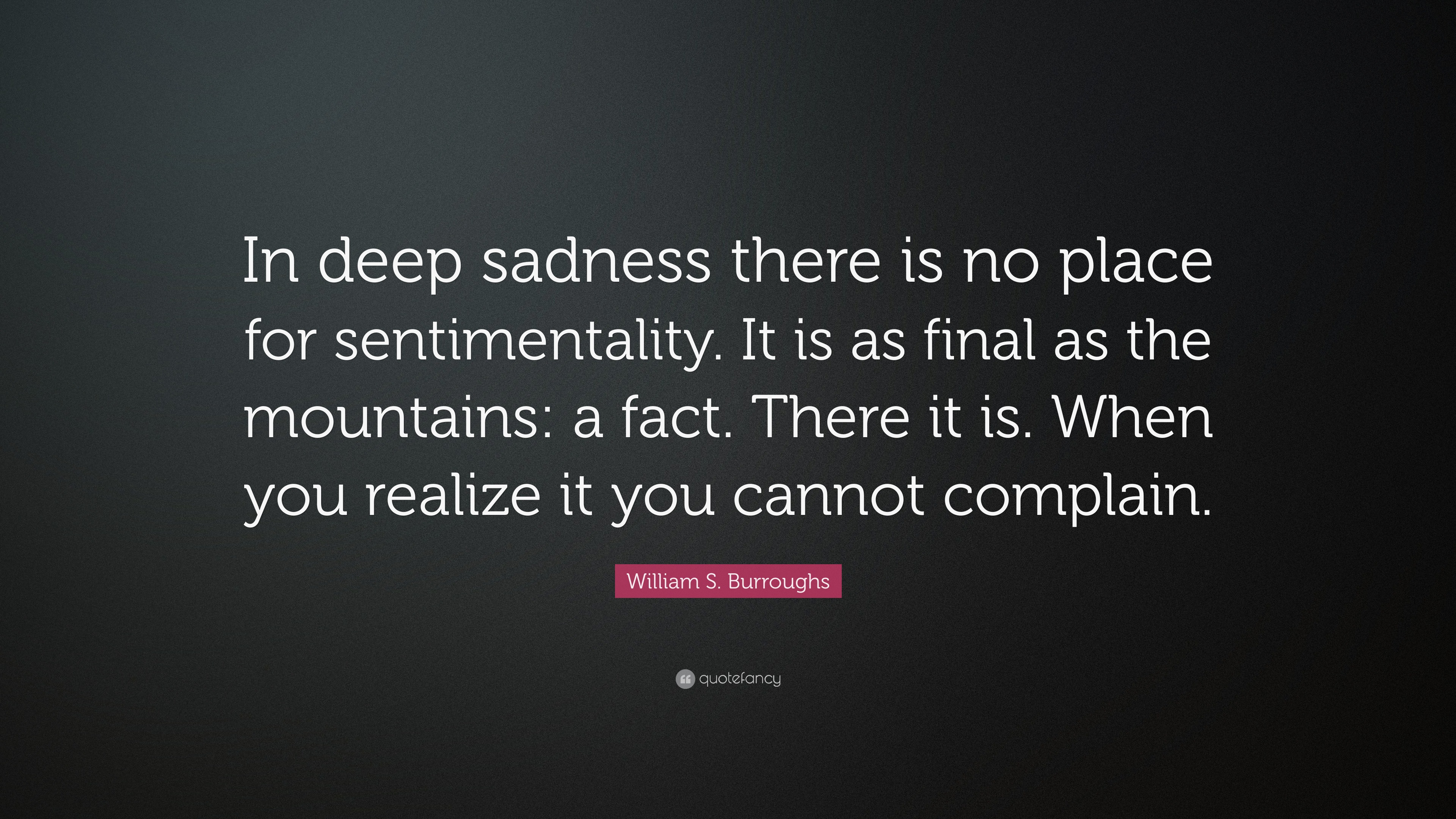 William S. Burroughs Quote: “In deep sadness there is no place for ...