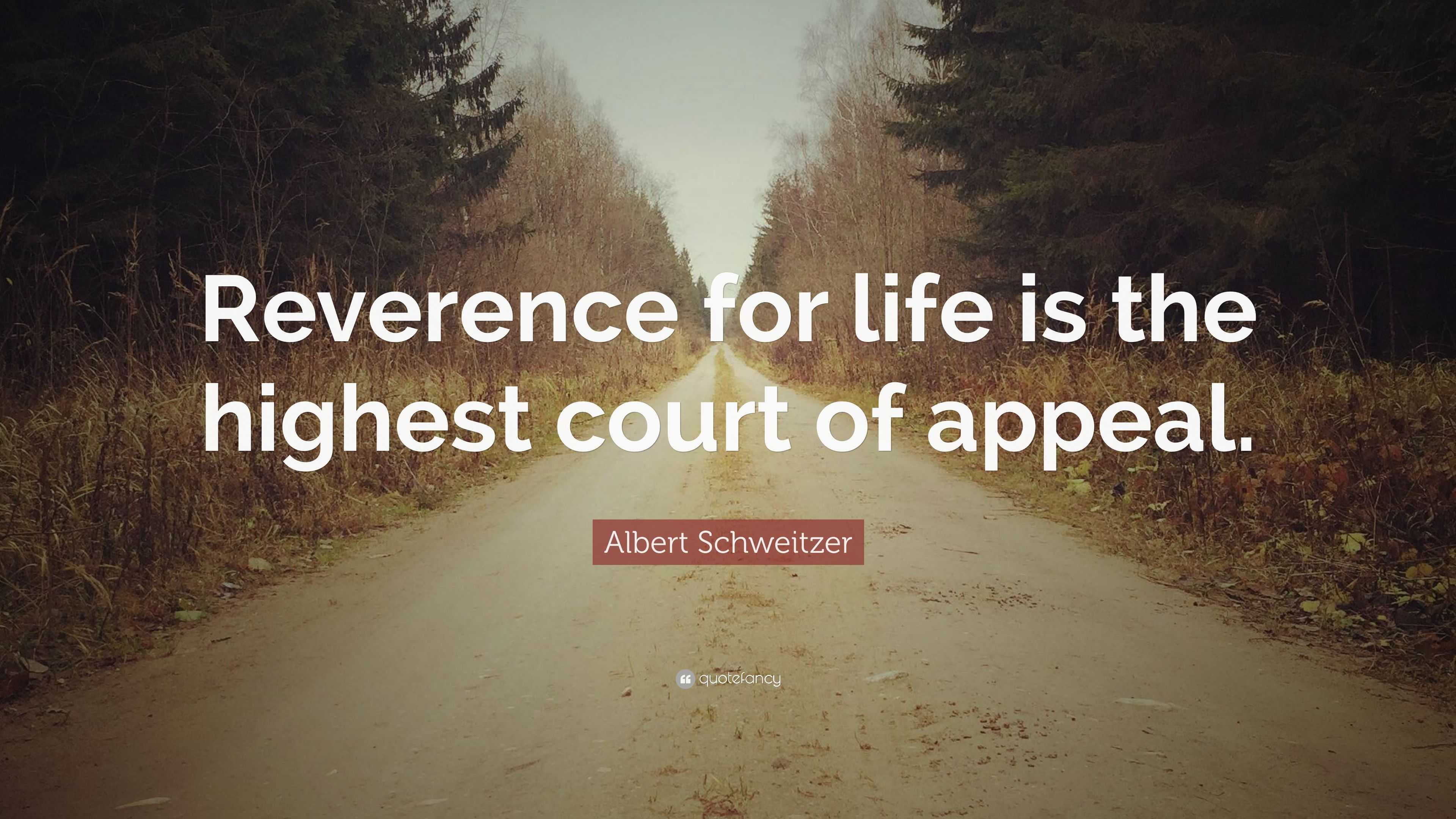 Albert Schweitzer Quote: “Reverence for life is the highest court of ...