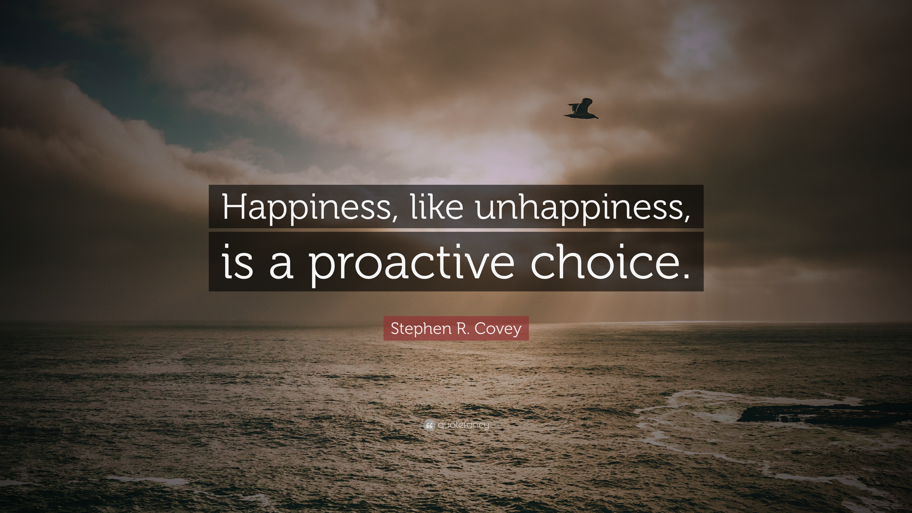 Stephen R. Covey Quote: “Happiness, like unhappiness, is a proactive choice.”