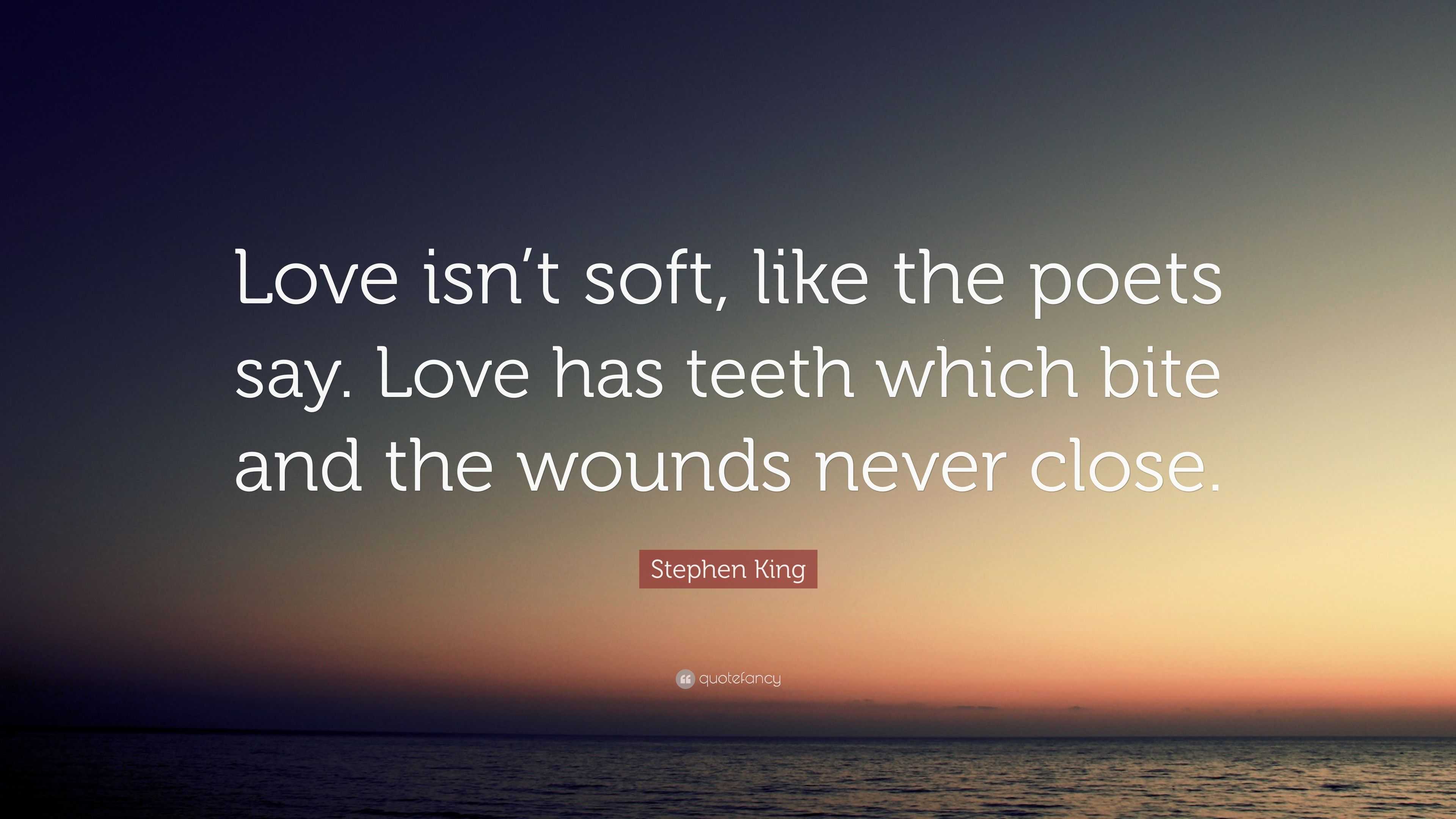 Stephen King Quote: “Love isn’t soft, like the poets say. Love has ...