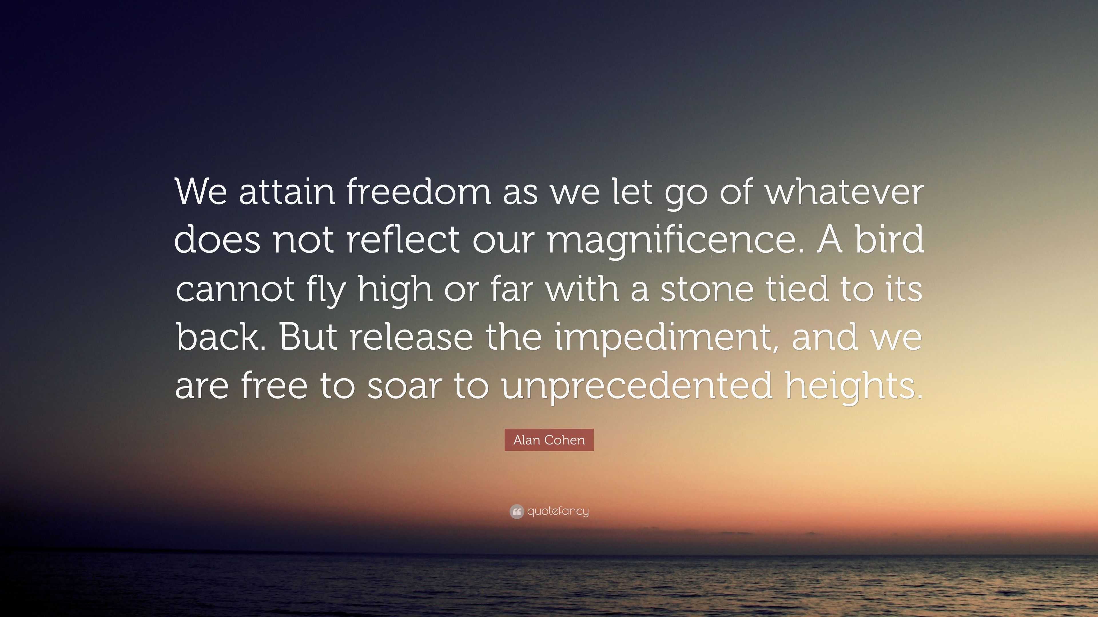 Alan Cohen Quote: “We attain freedom as we let go of whatever does not ...