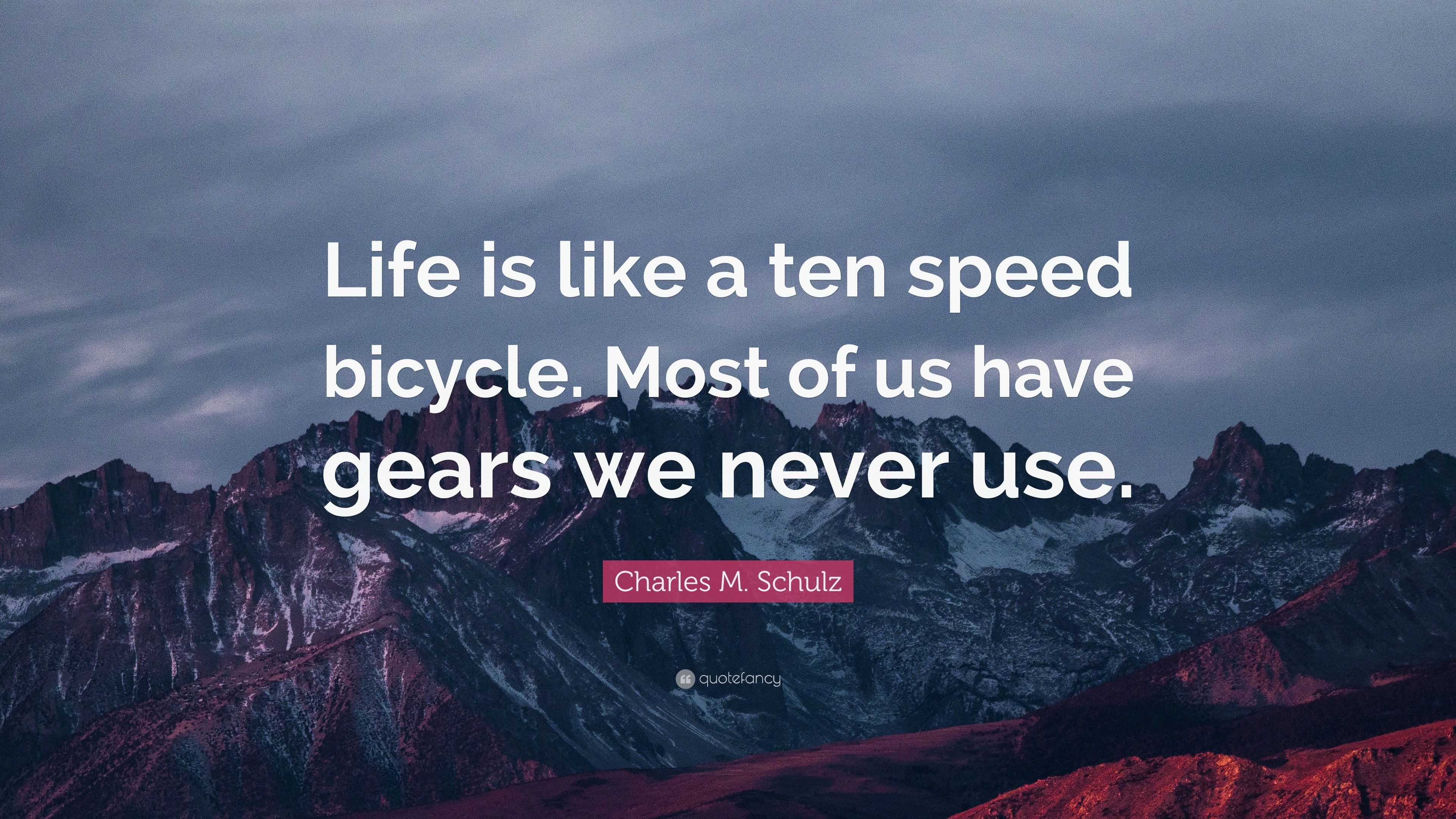 Charles M. Schulz Quote: “Life is like a ten speed bicycle. Most of us ...
