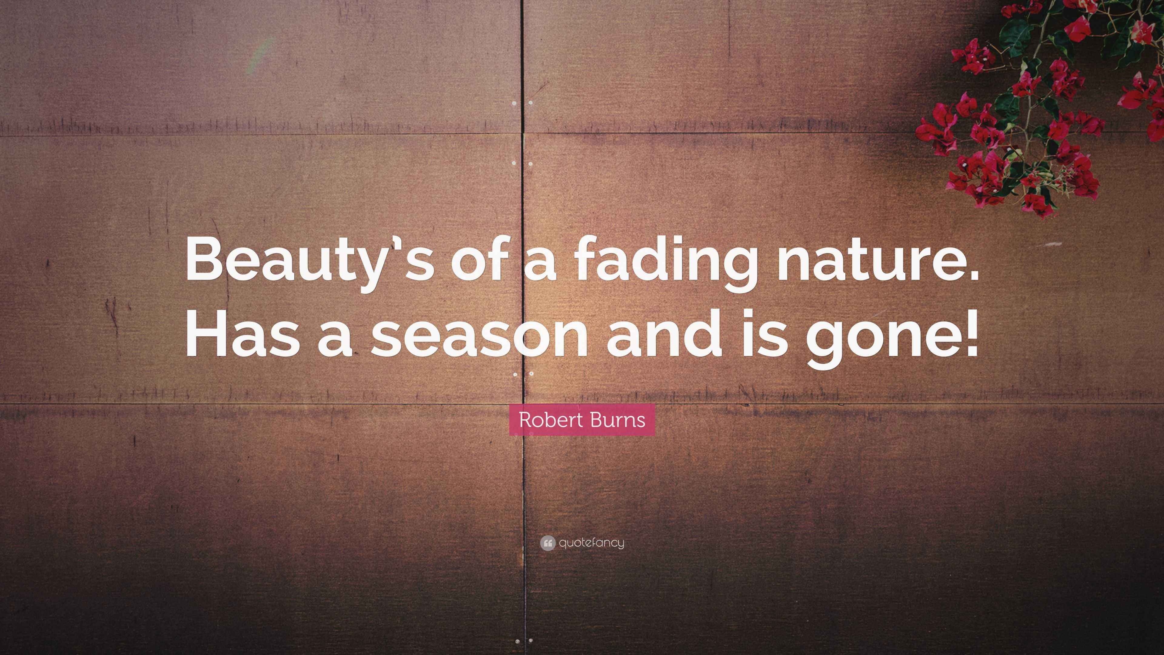 Robert Burns Quote: “Beauty’s of a fading nature. Has a season and is ...