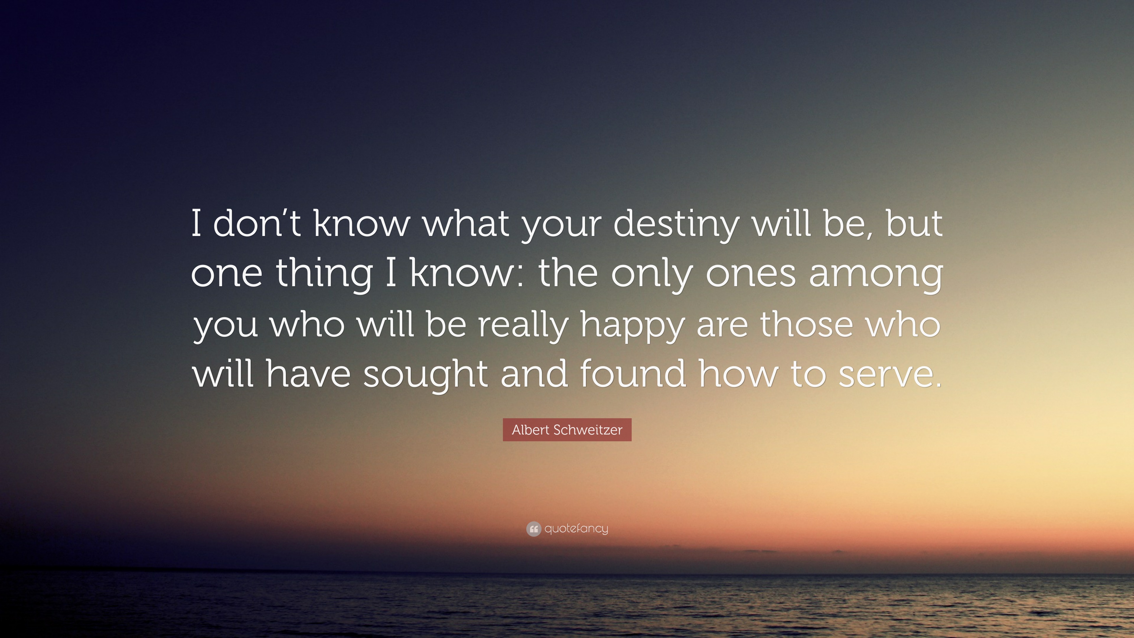 Albert Schweitzer Quote: “I don’t know what your destiny will be, but ...