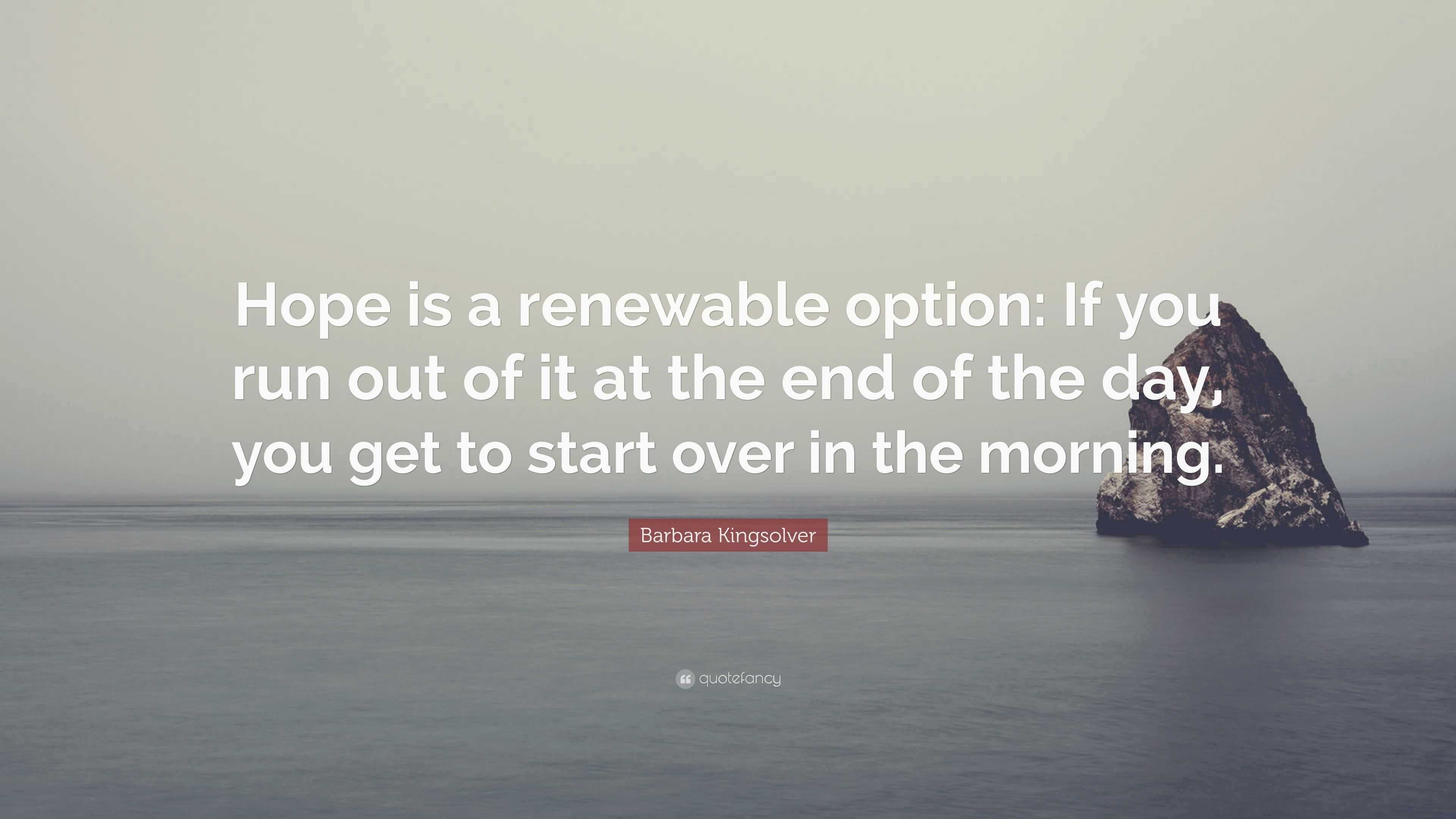 Barbara Kingsolver Quote: “Hope is a renewable option: If you run out ...