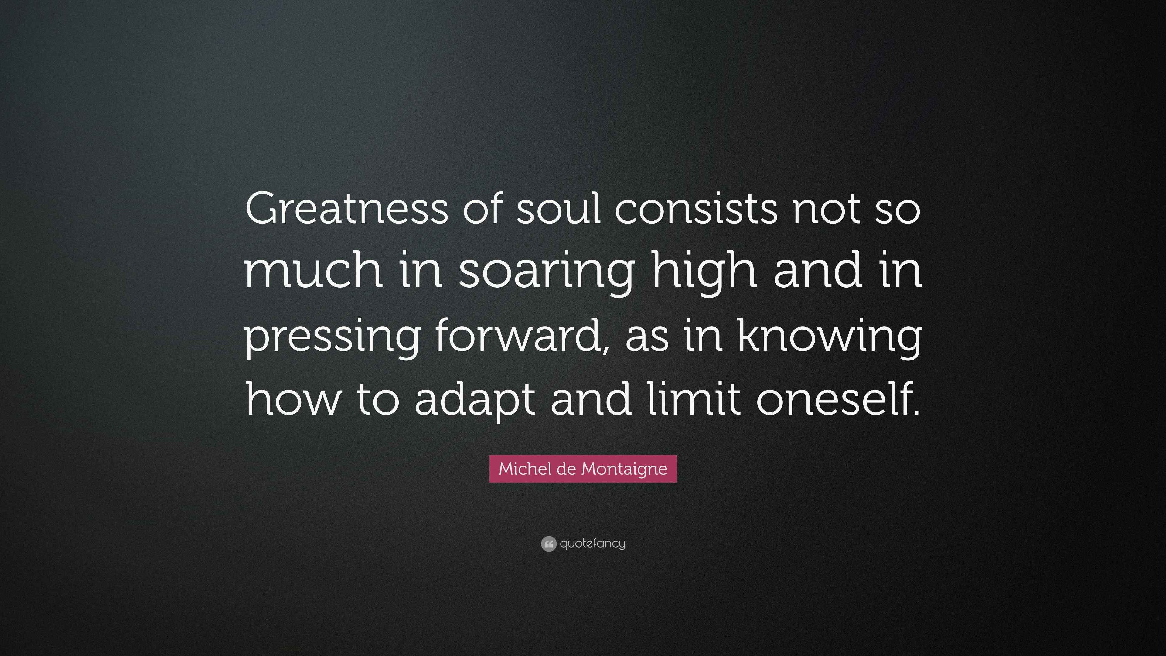Michel de Montaigne Quote: “Greatness of soul consists not so much in ...