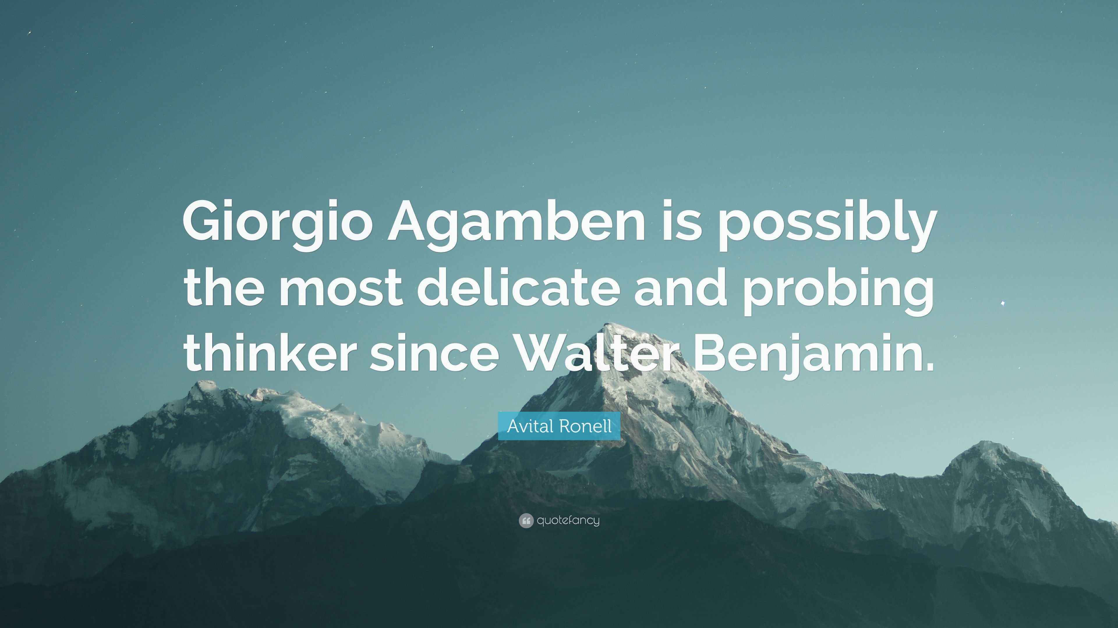 Avital Ronell Quote: “Giorgio Agamben is possibly the most delicate and ...