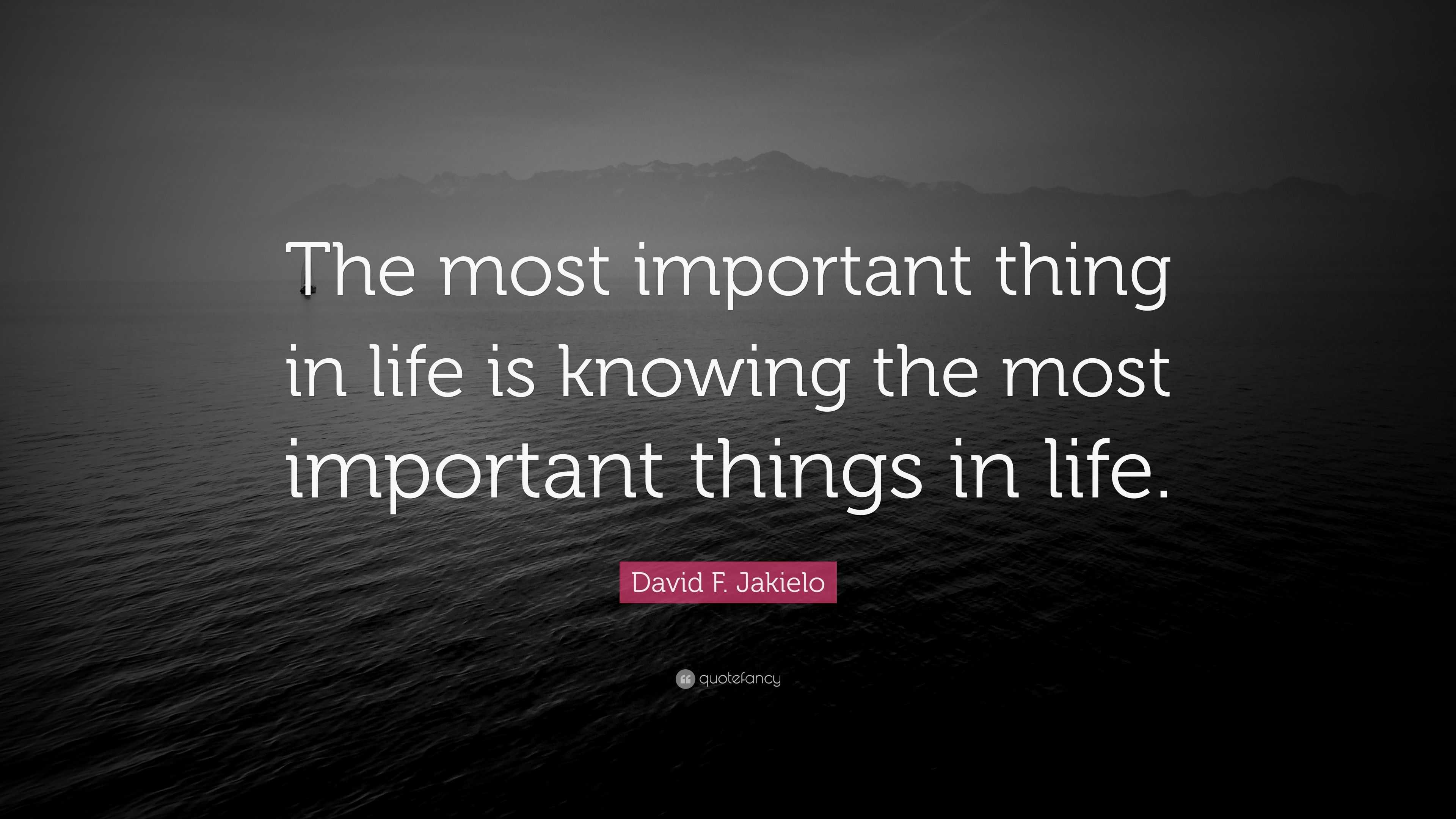 David F. Jakielo Quote: “The most important thing in life is knowing ...