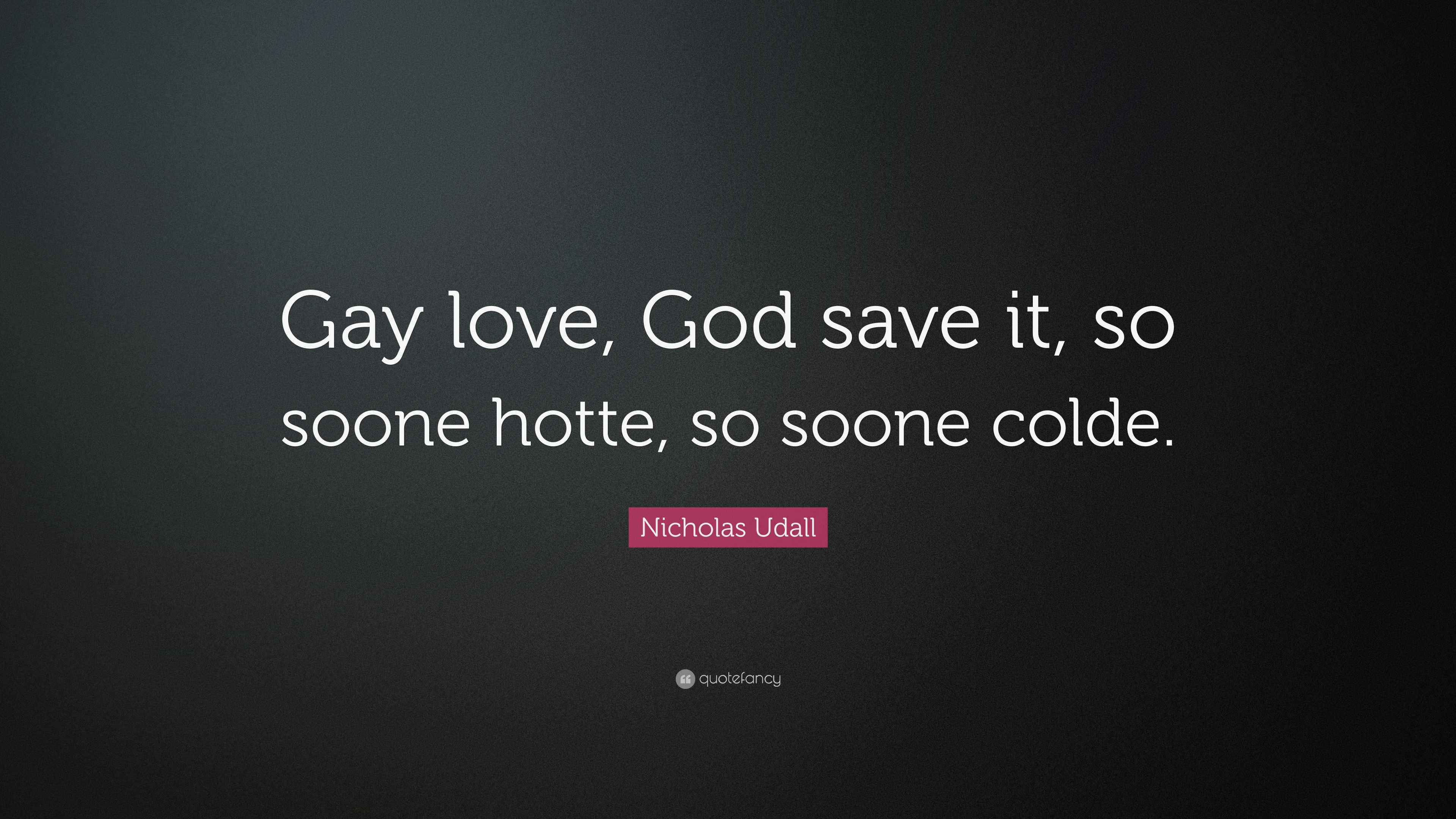 Nicholas Udall Quote: “Gay love, God save it, so soone hotte, so soone ...