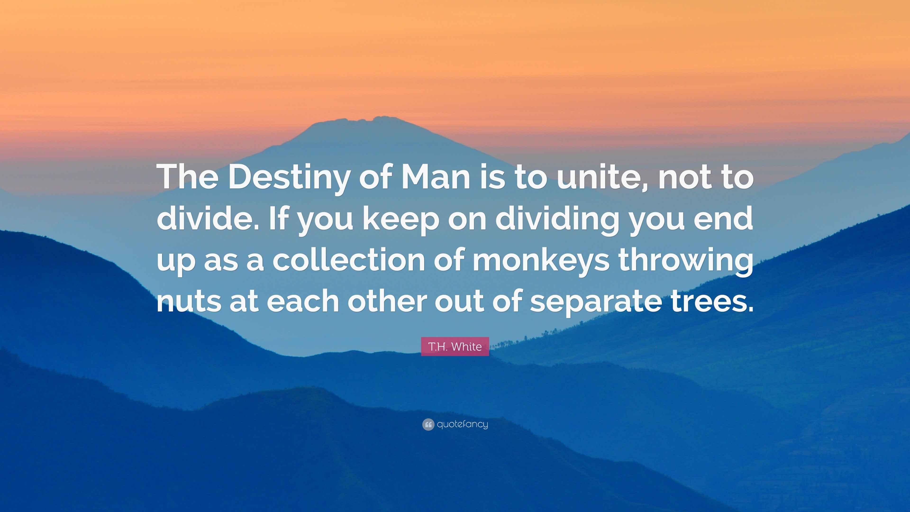 T.H. White Quote: “The Destiny of Man is to unite, not to divide. If ...