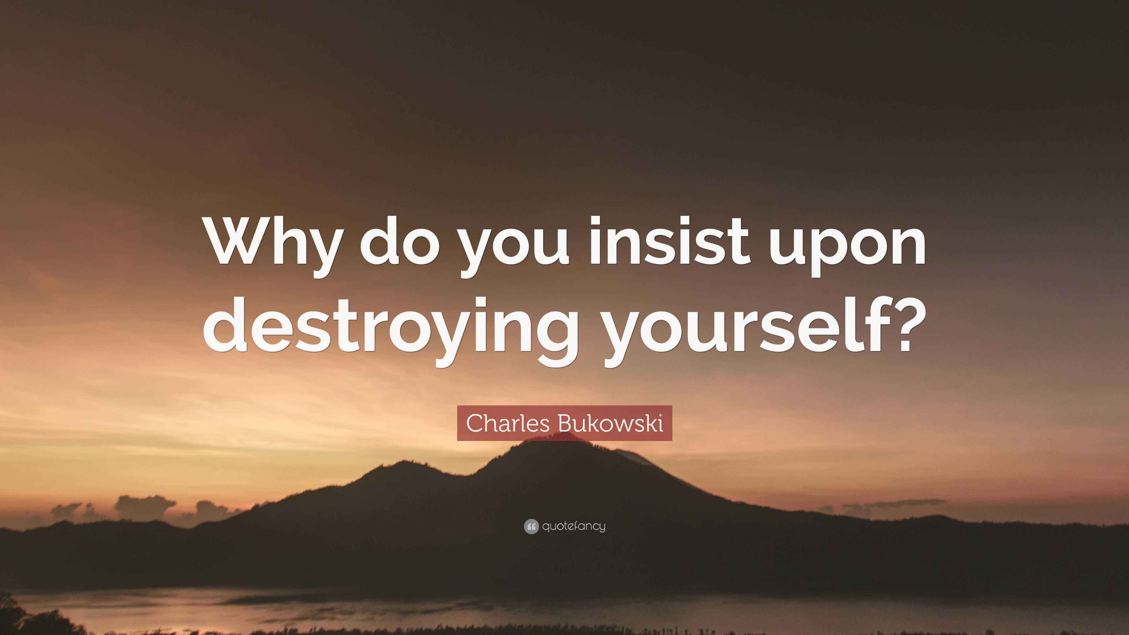 Charles Bukowski Quote: “Why do you insist upon destroying yourself?”