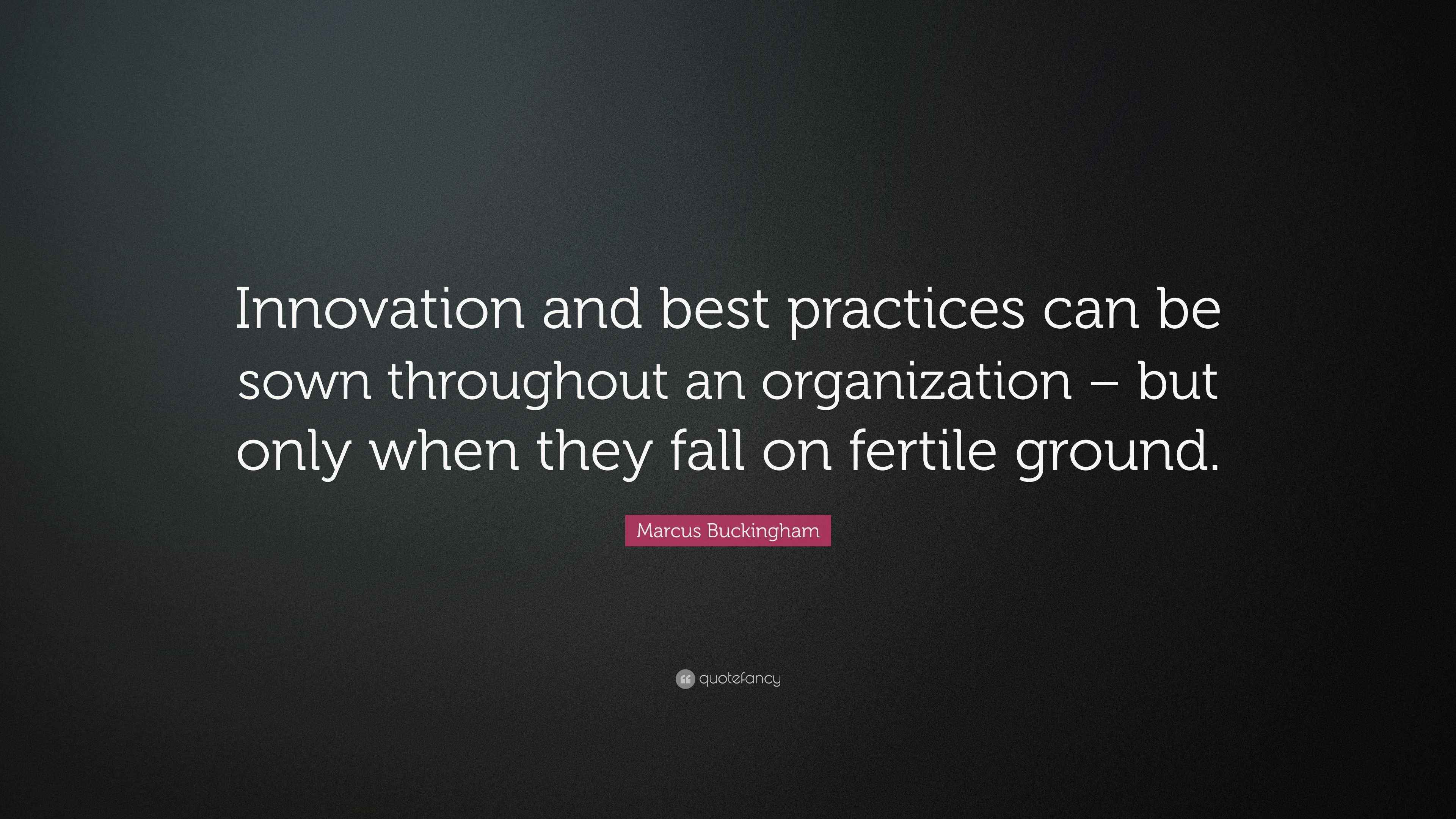 Marcus Buckingham Quote: “Innovation and best practices can be sown ...