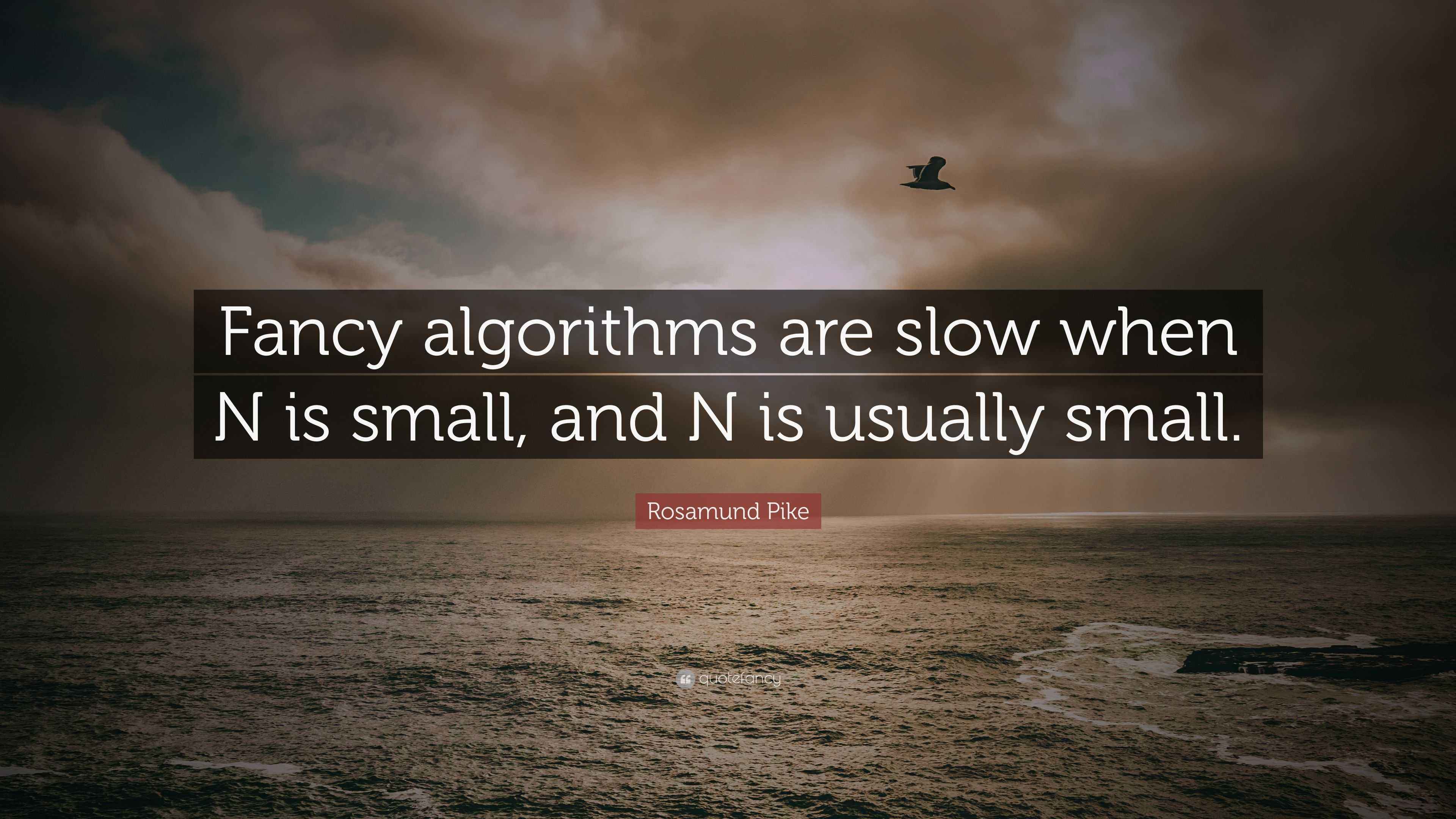Rosamund Pike Quote: “Fancy algorithms are slow when N is small, and N ...