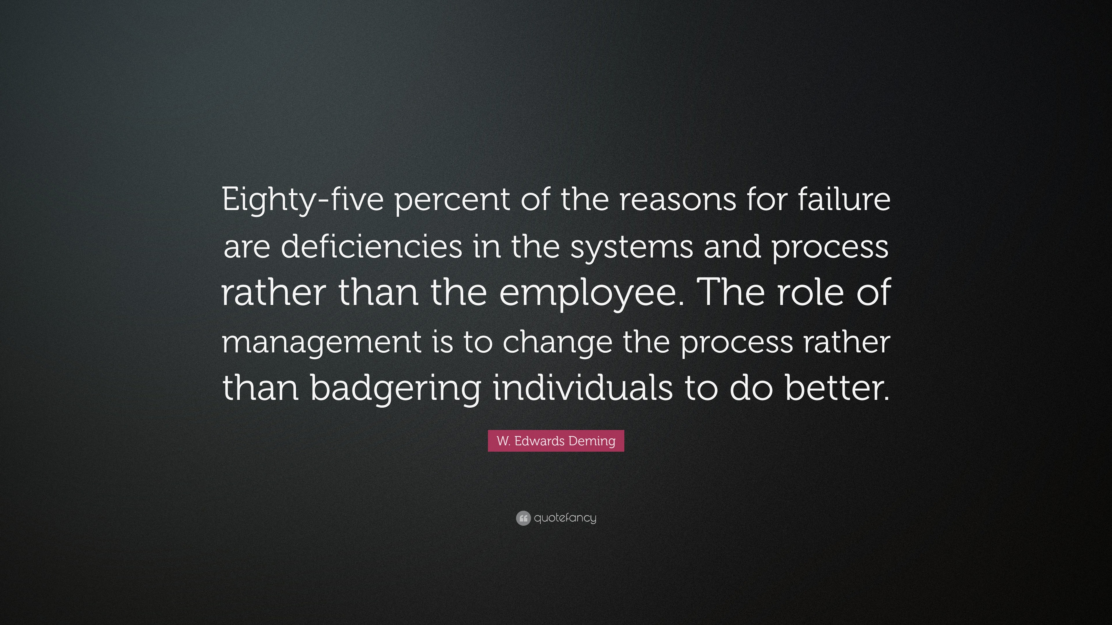 W. Edwards Deming Quote: “Eighty-five percent of the reasons for ...