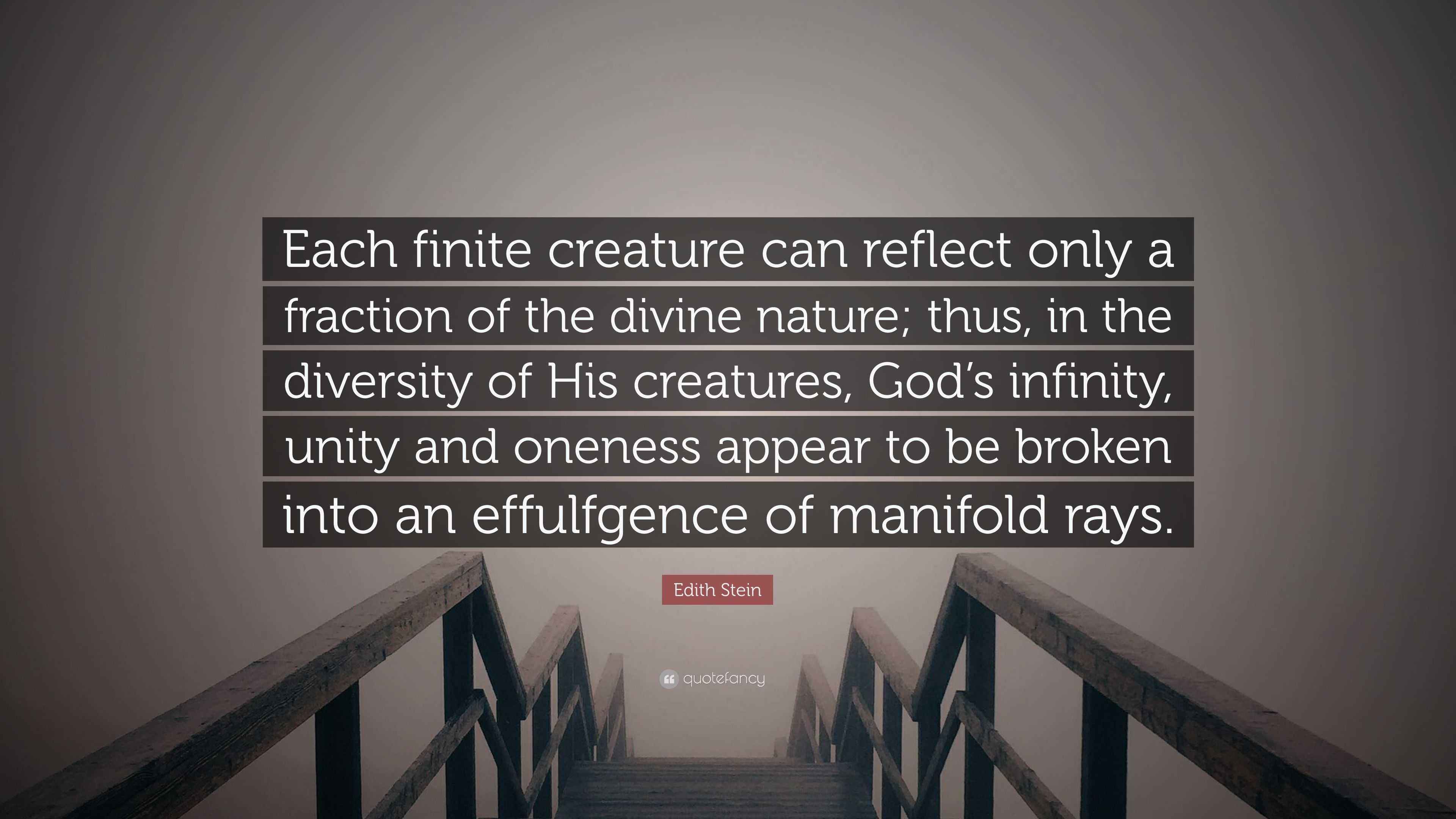 Edith Stein Quote: “Each finite creature can reflect only a fraction of ...