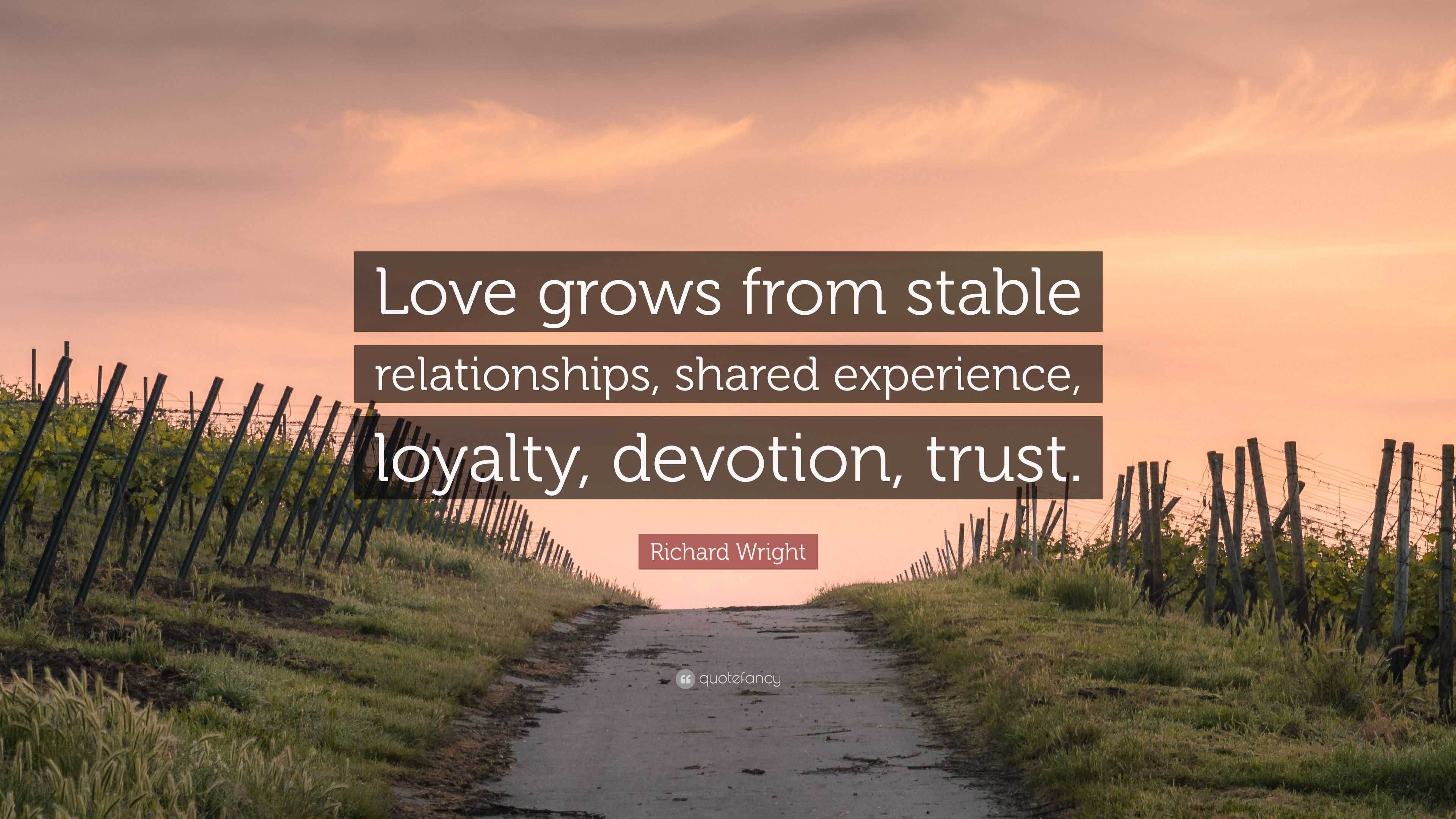 Richard Wright Quote: “Love grows from stable relationships, shared ...