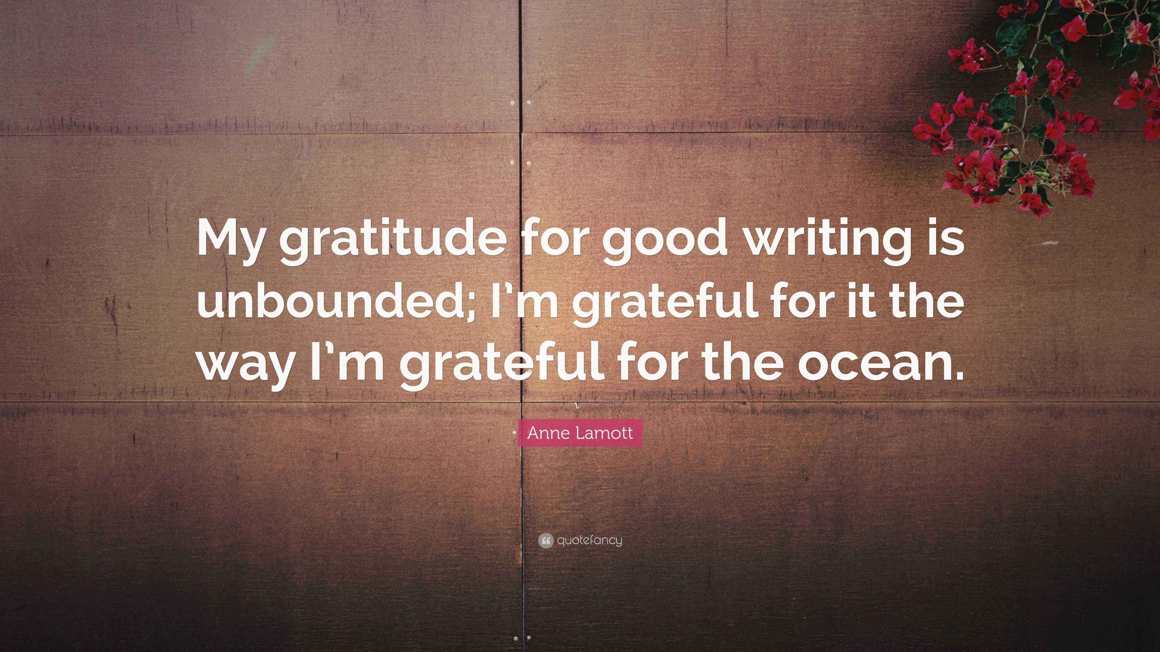 Anne Lamott Quote: “My gratitude for good writing is unbounded; I’m ...