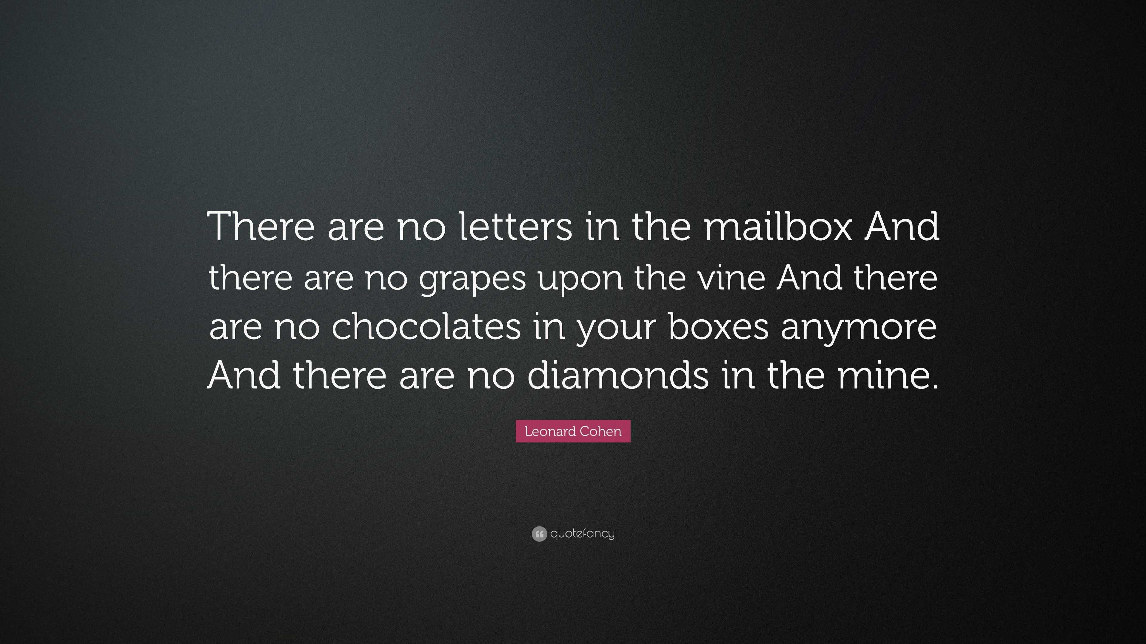 Leonard Cohen Quote: “There are no letters in the mailbox And there are ...