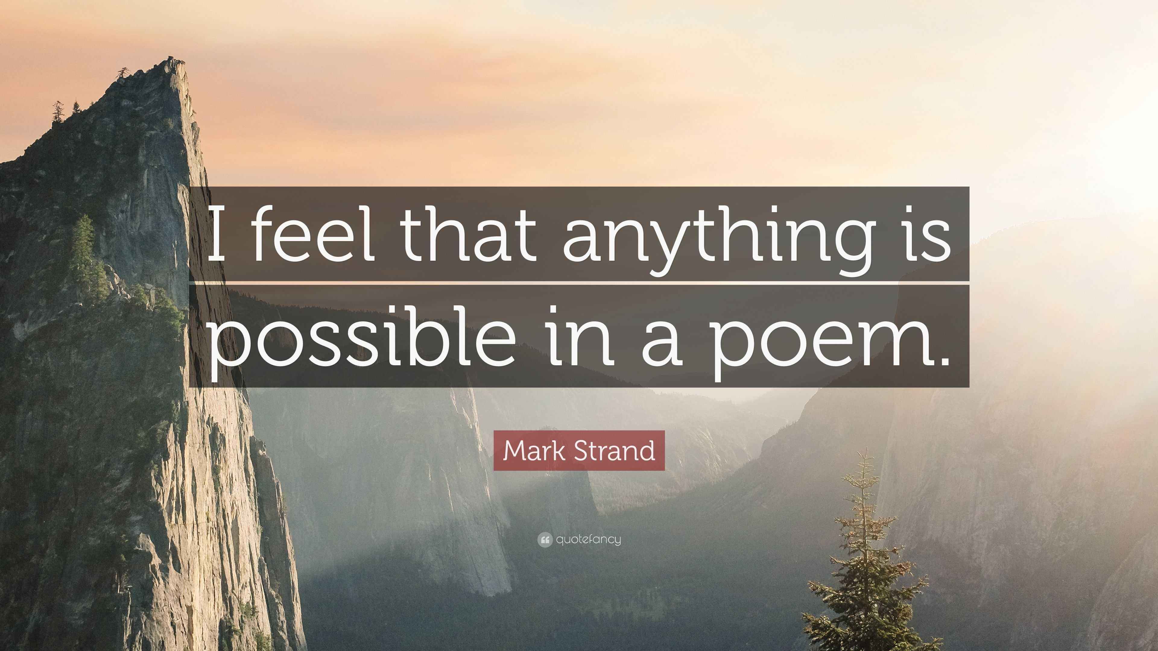 Mark Strand Quote: “I feel that anything is possible in a poem.”