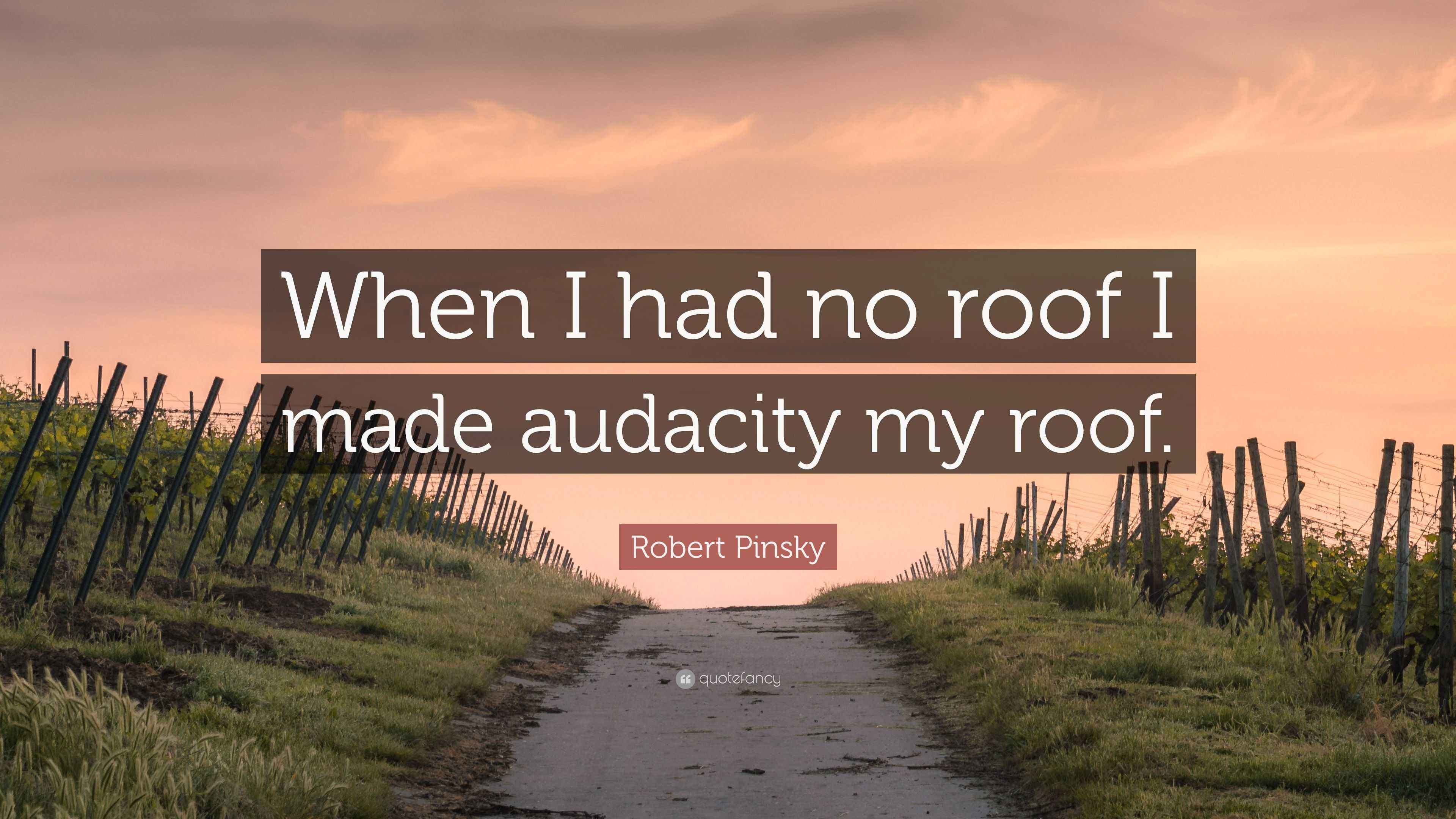 Robert Pinsky Quote: “When I had no roof I made audacity my roof.”