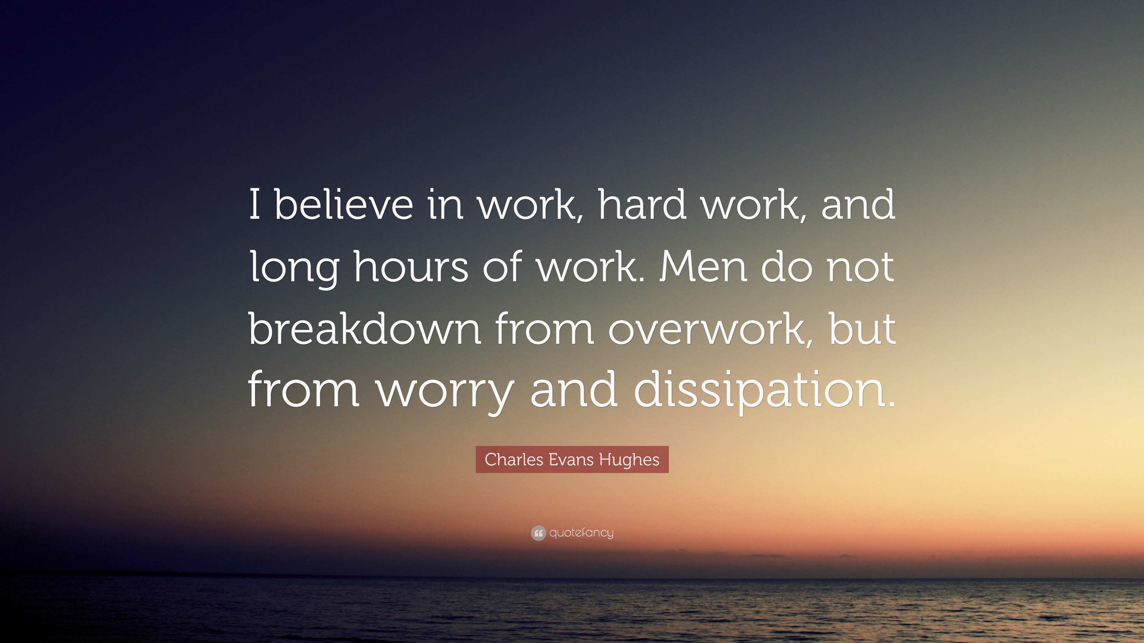 Charles Evans Hughes Quote: “I believe in work, hard work, and long ...