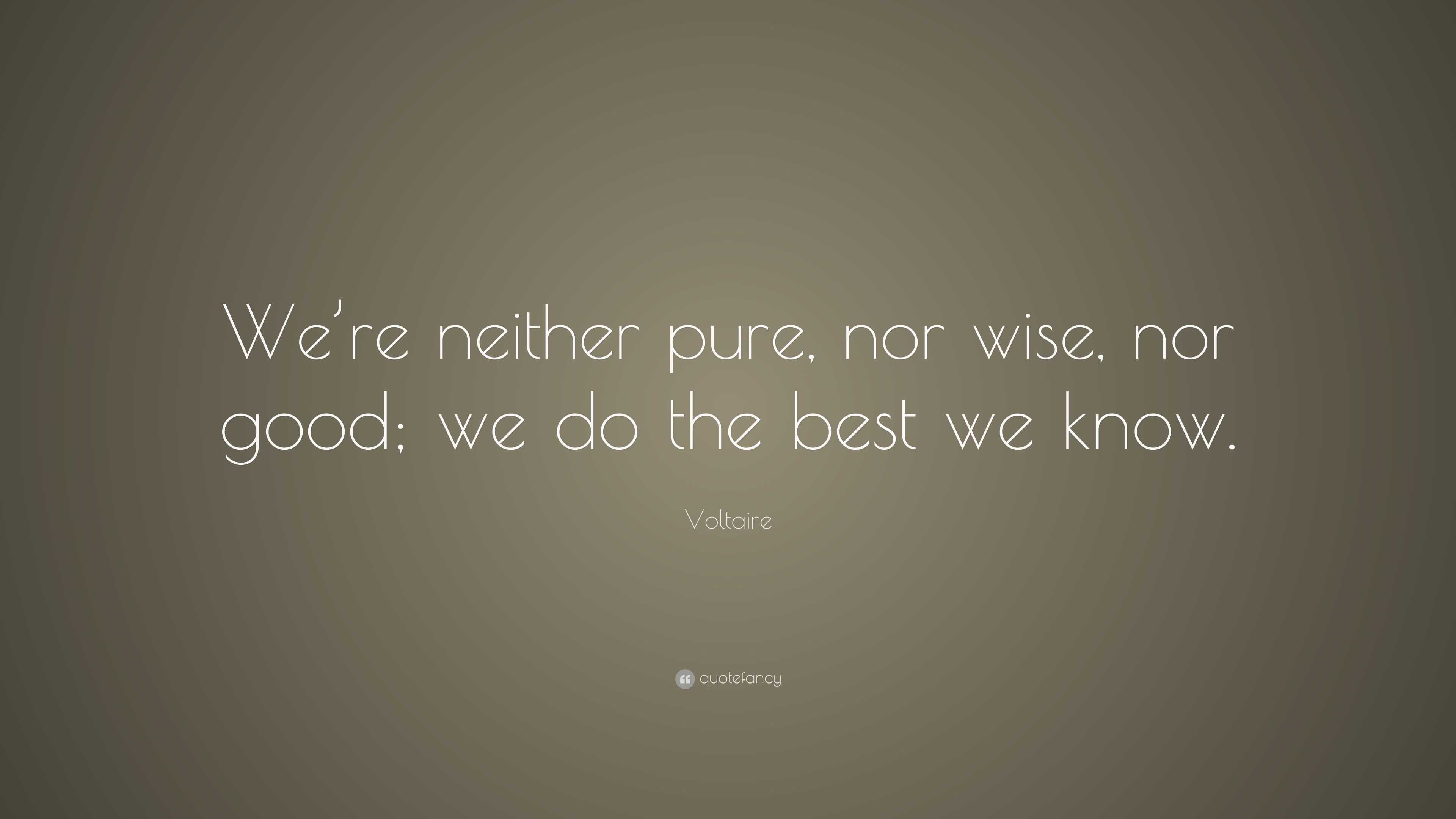 Voltaire Quote: “We’re neither pure, nor wise, nor good; we do the best ...