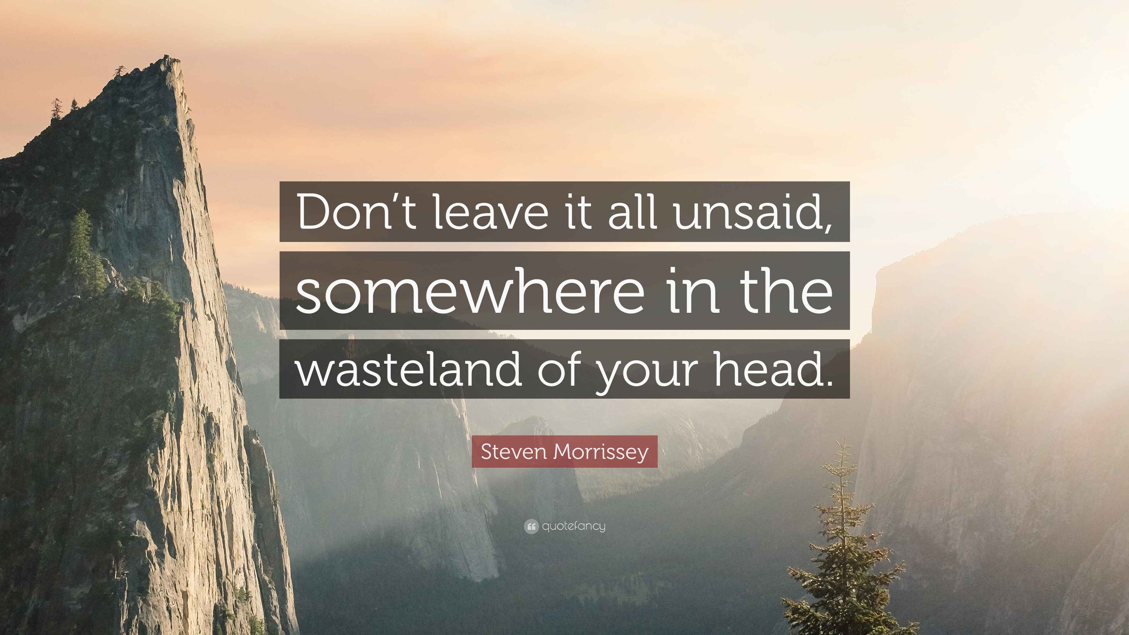 Steven Morrissey Quote: “Don’t leave it all unsaid, somewhere in the ...