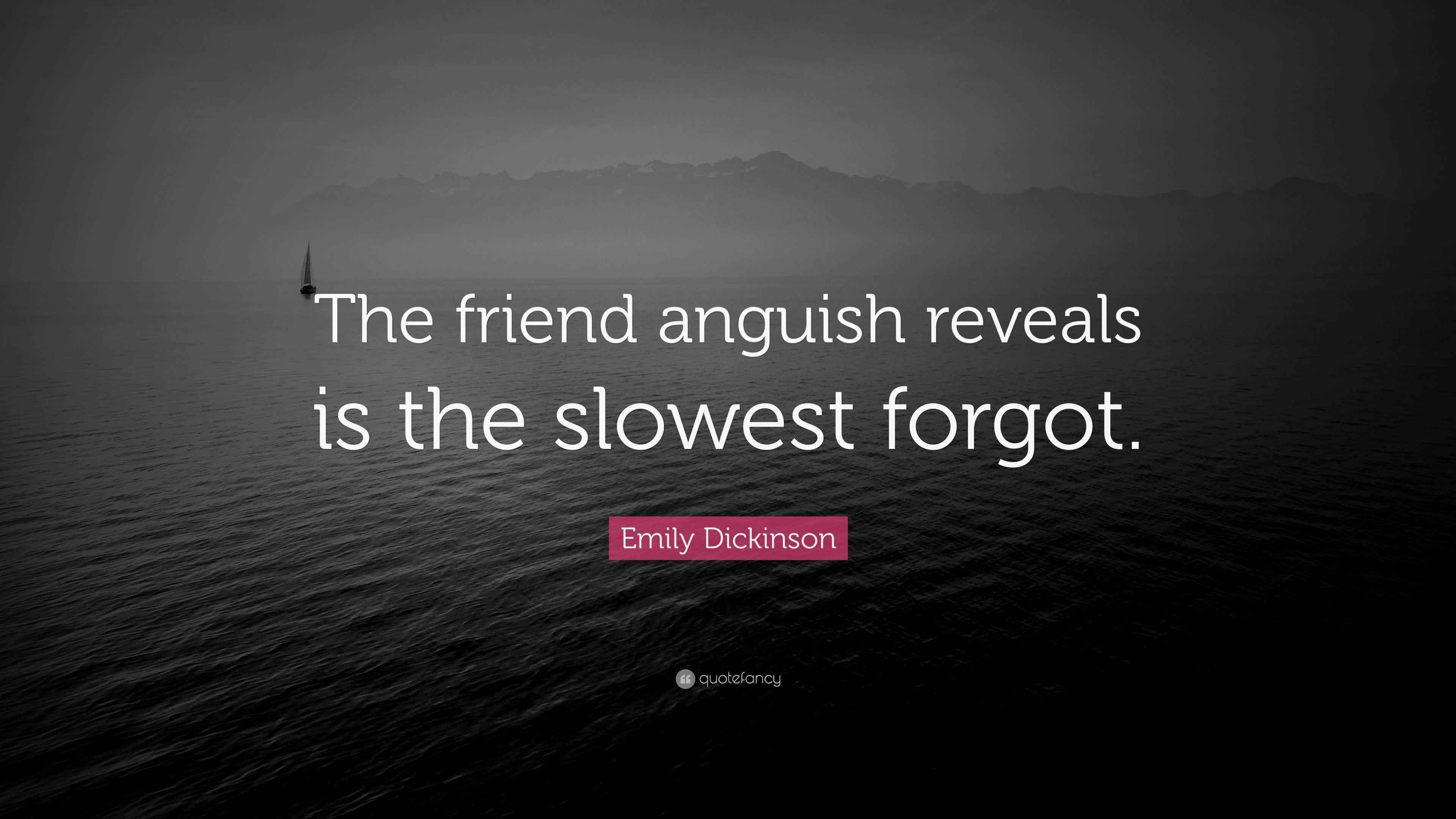 Emily Dickinson Quote: “The friend anguish reveals is the slowest forgot.”