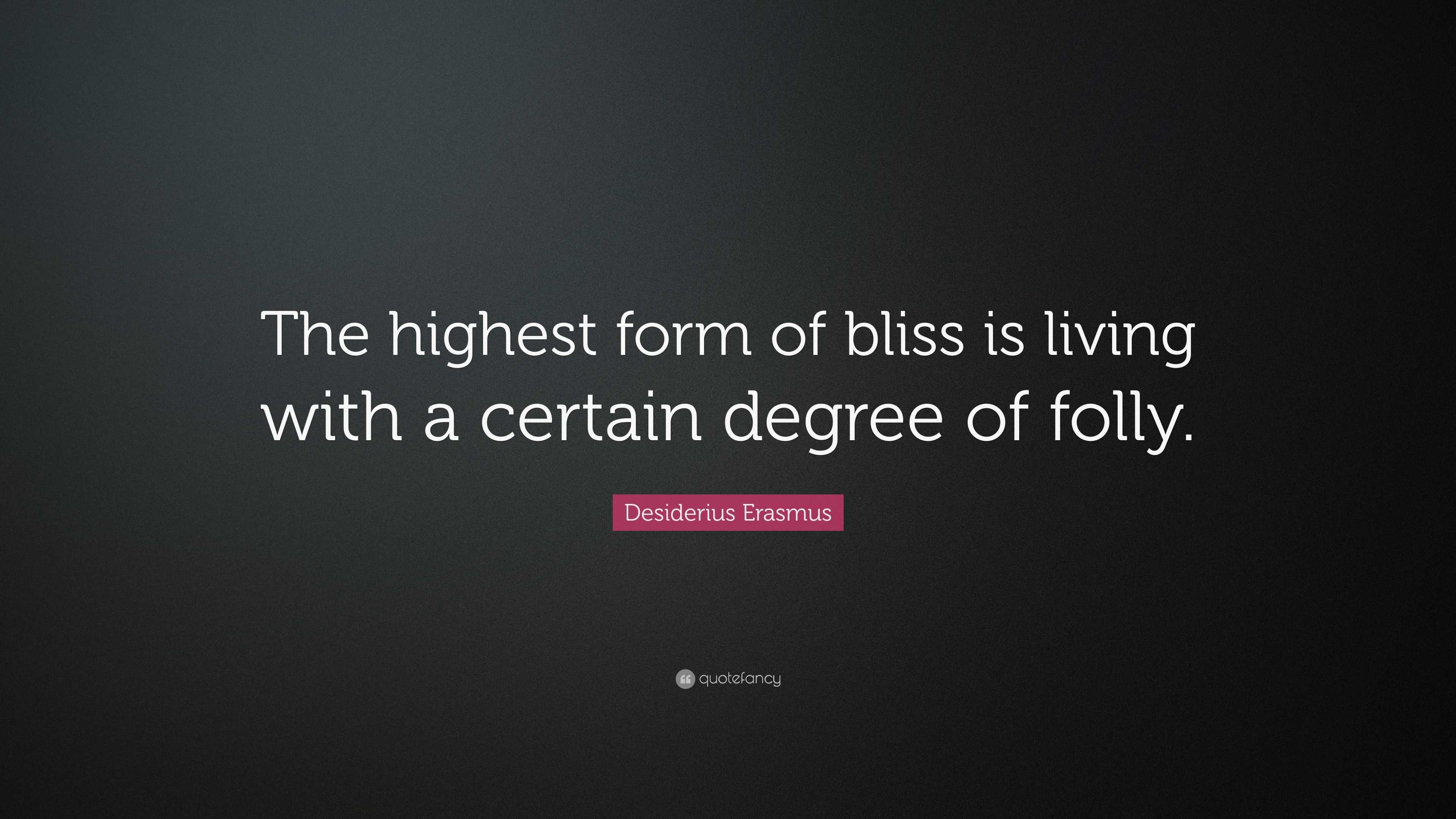 Desiderius Erasmus Quote: “The highest form of bliss is living with a ...