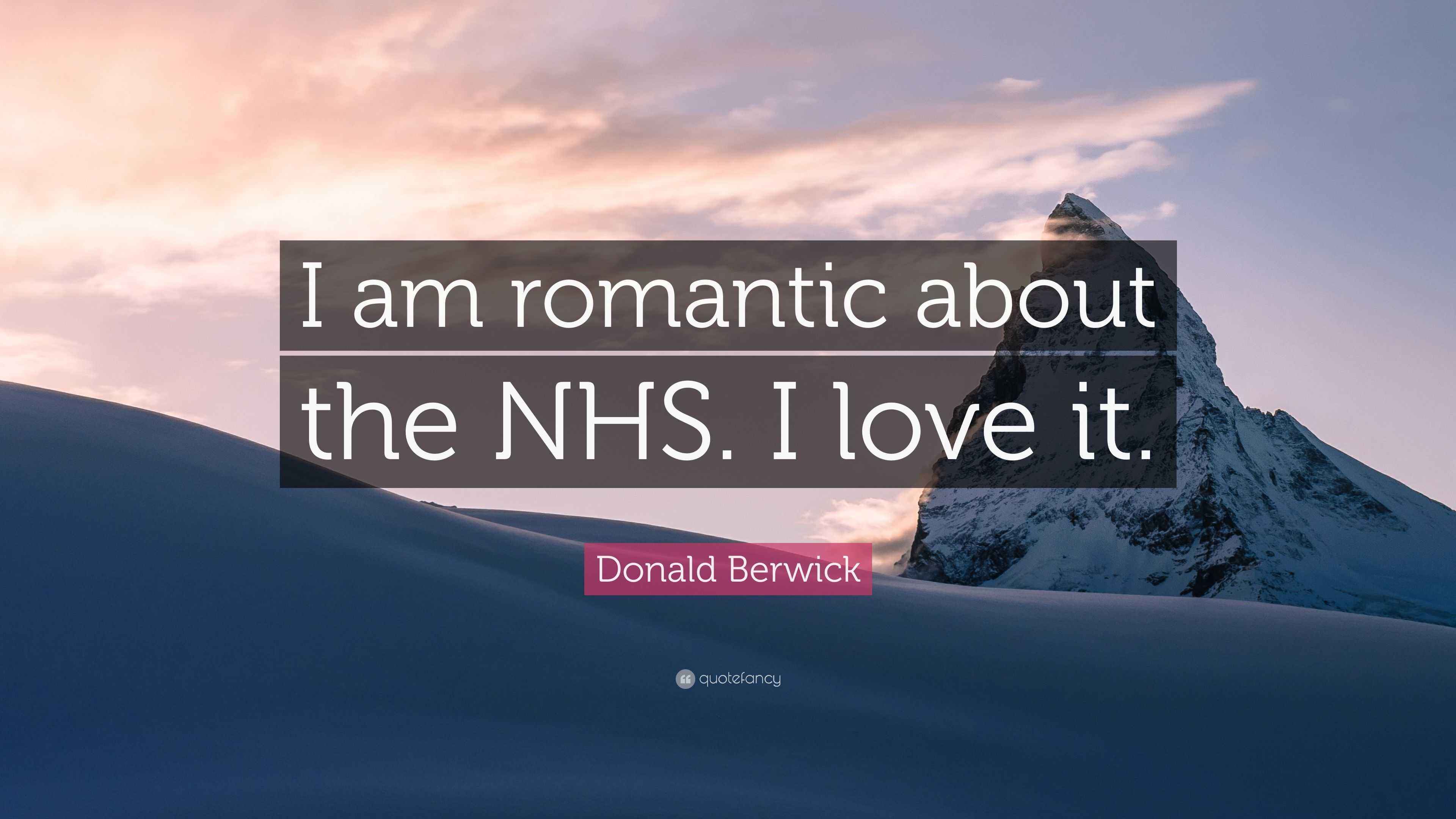 Donald Berwick Quote: “I am romantic about the NHS. I love it.”