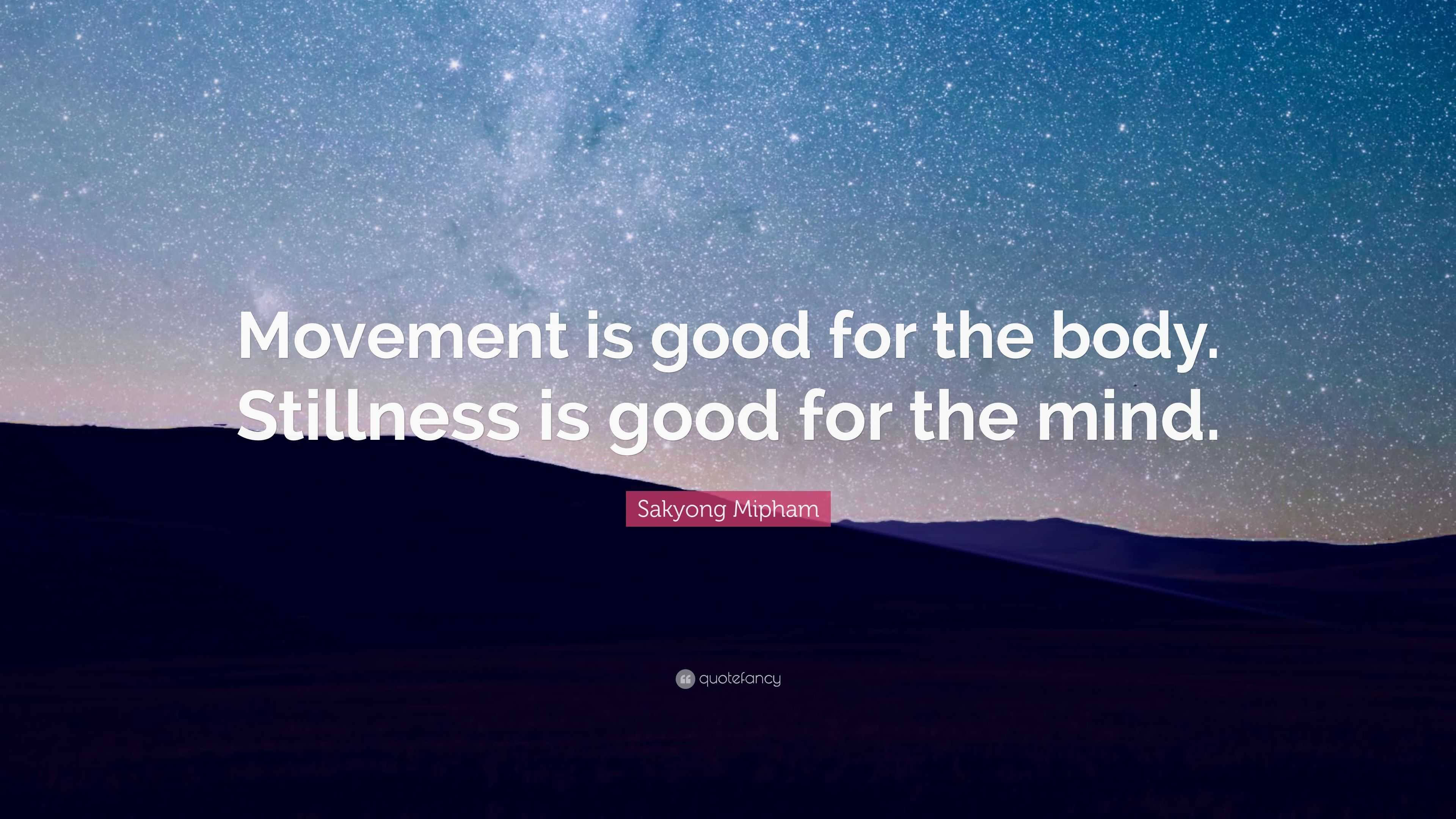 Sakyong Mipham Quote: “Movement is good for the body. Stillness is good ...
