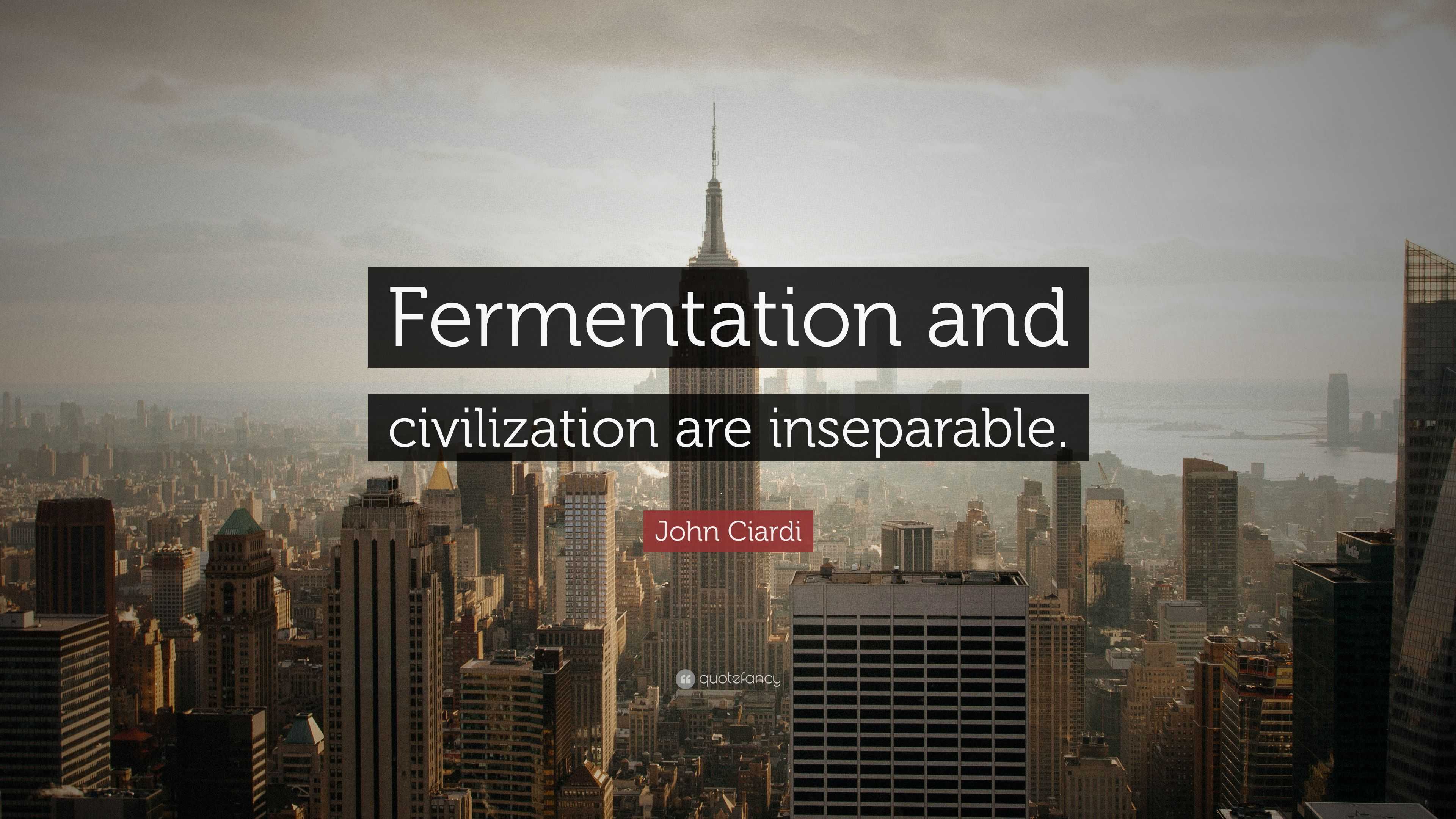 John Ciardi Quote: “Fermentation and civilization are inseparable.”