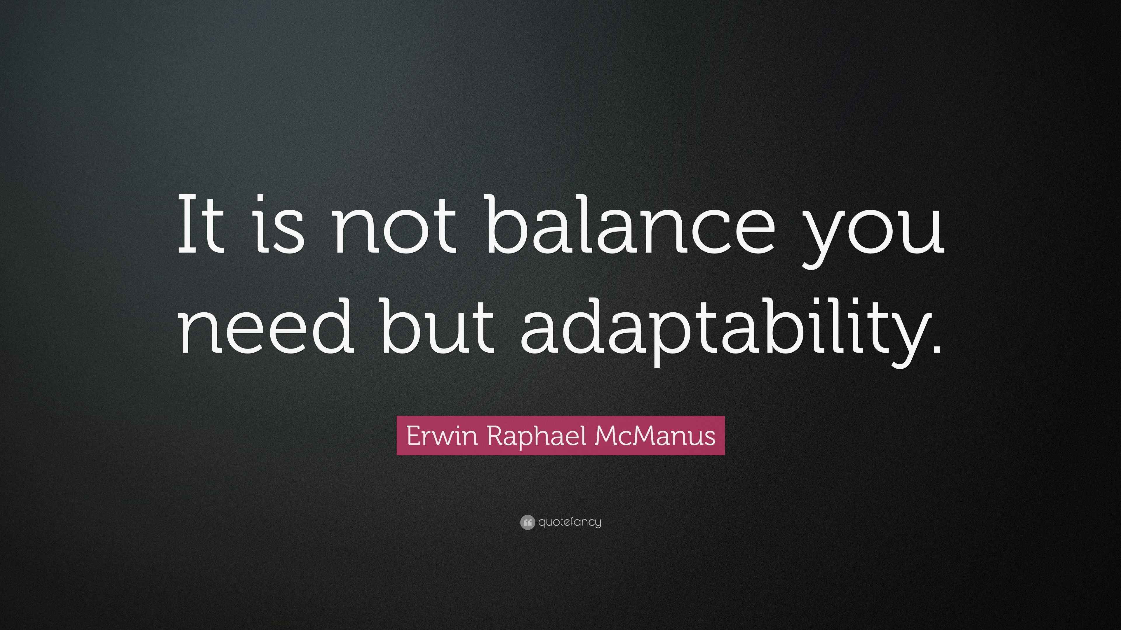 Erwin Raphael McManus Quote: “It is not balance you need but adaptability.”