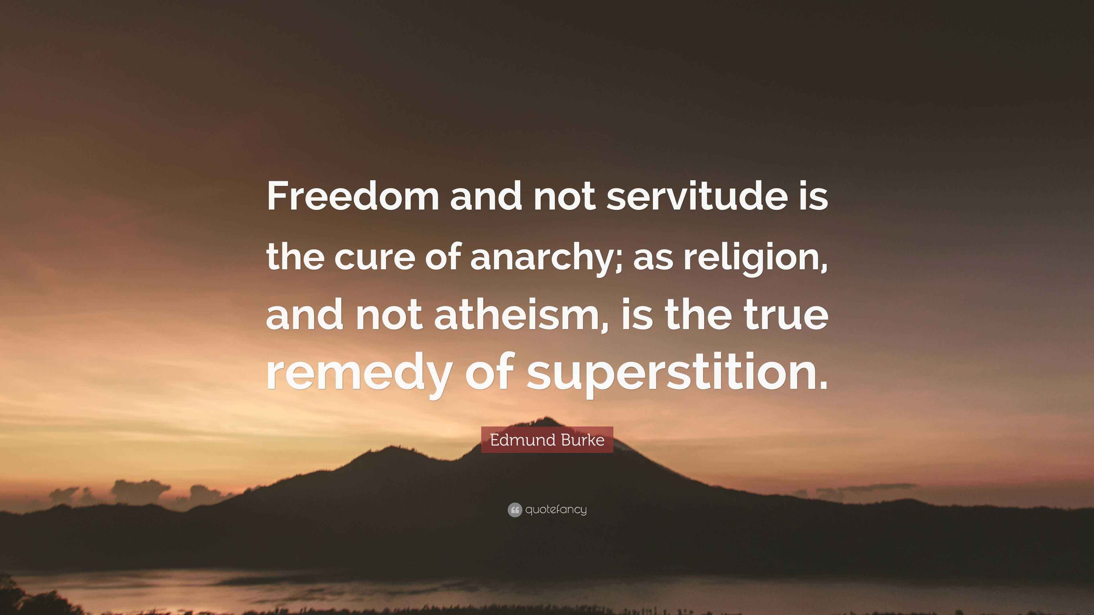 Edmund Burke Quote: “Freedom and not servitude is the cure of anarchy ...
