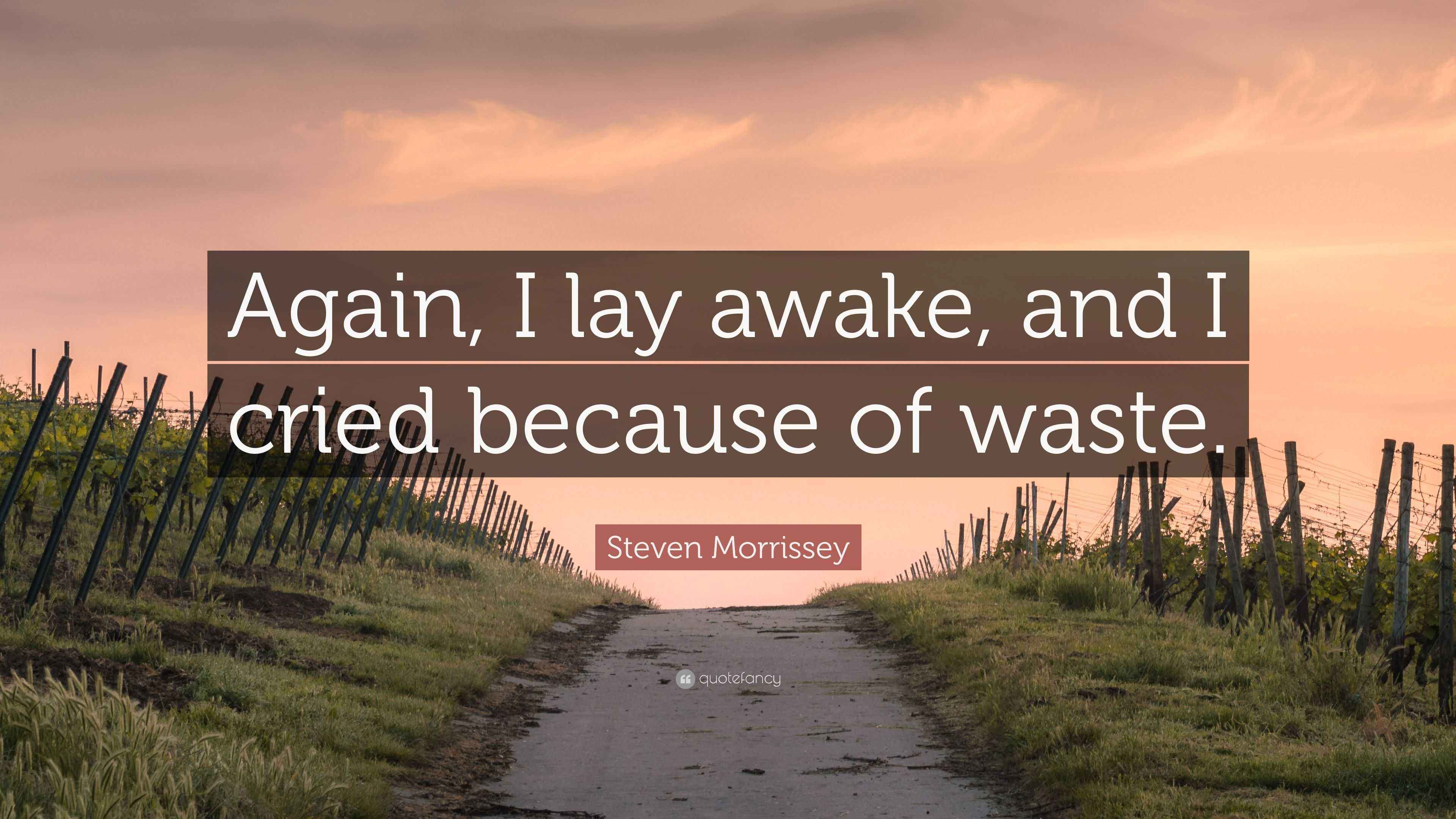 Steven Morrissey Quote: “Again, I lay awake, and I cried because of waste.”