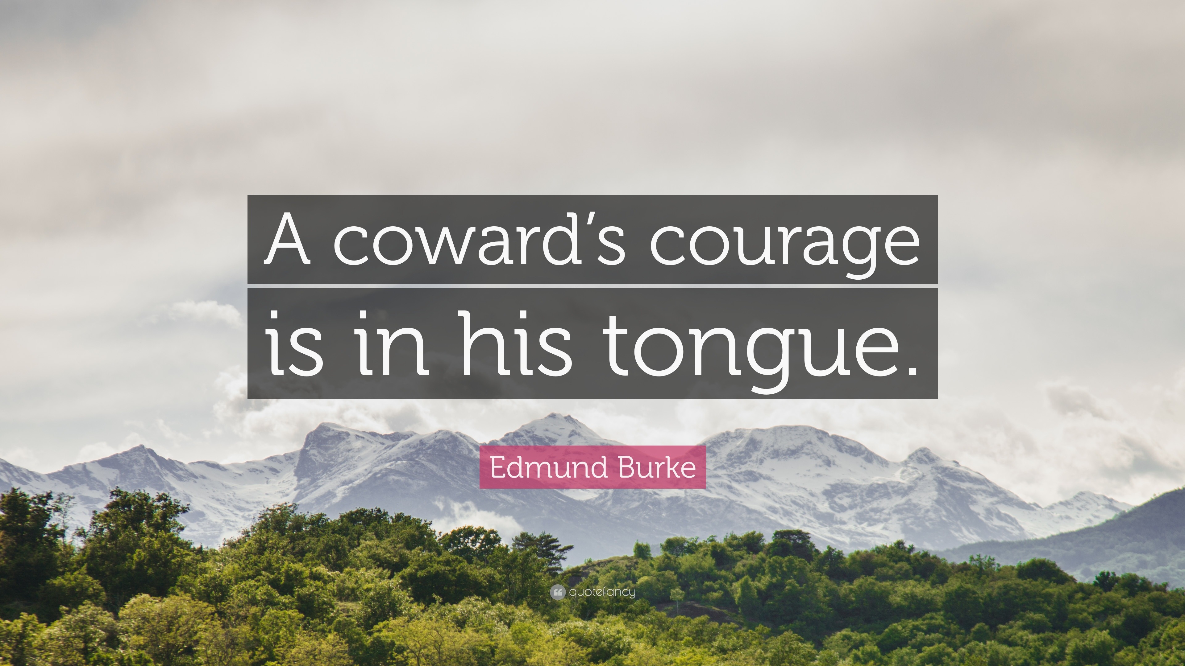 Edmund Burke Quote: “A coward’s courage is in his tongue.”
