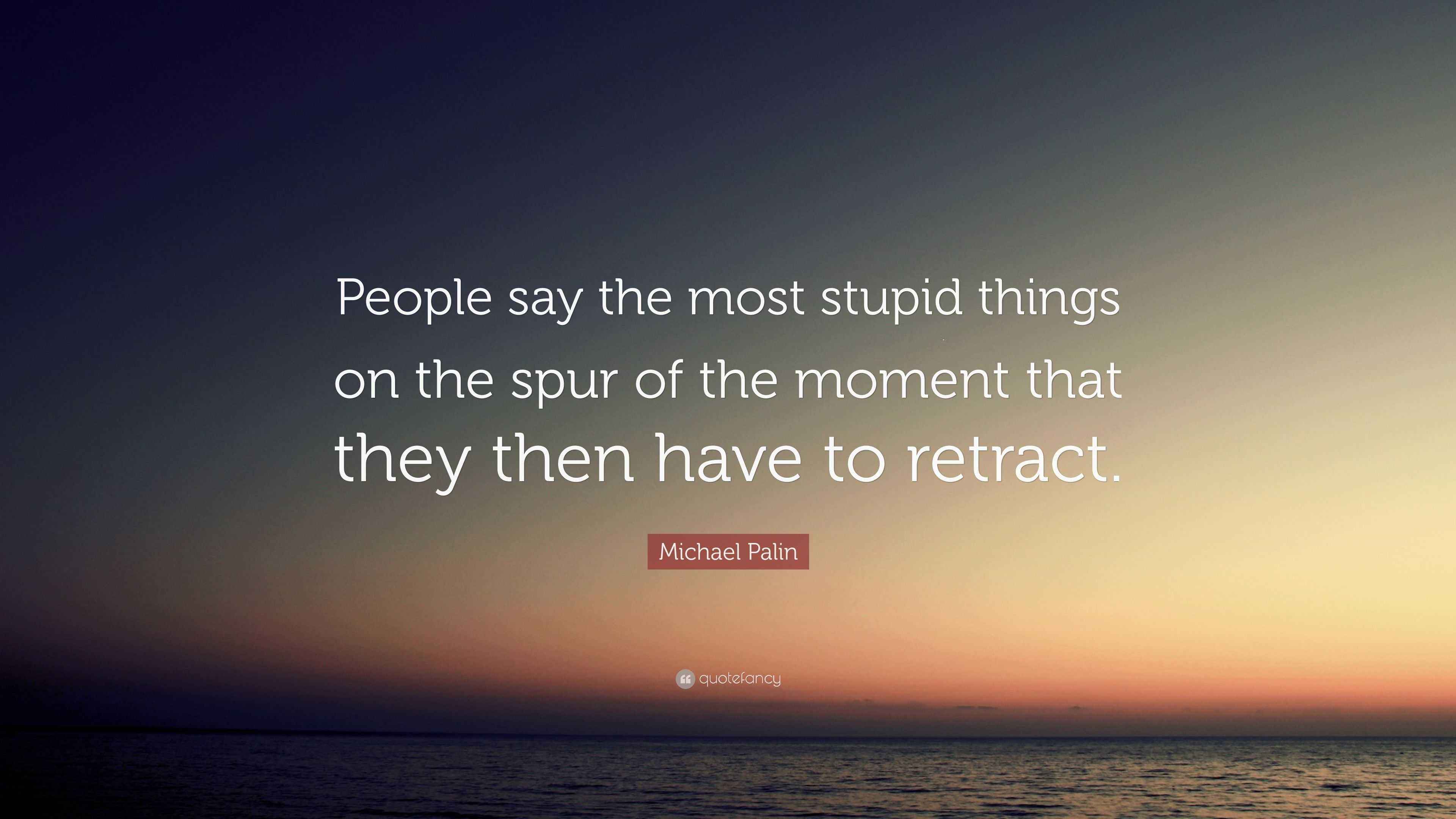 Michael Palin Quote: “People say the most stupid things on the spur of ...