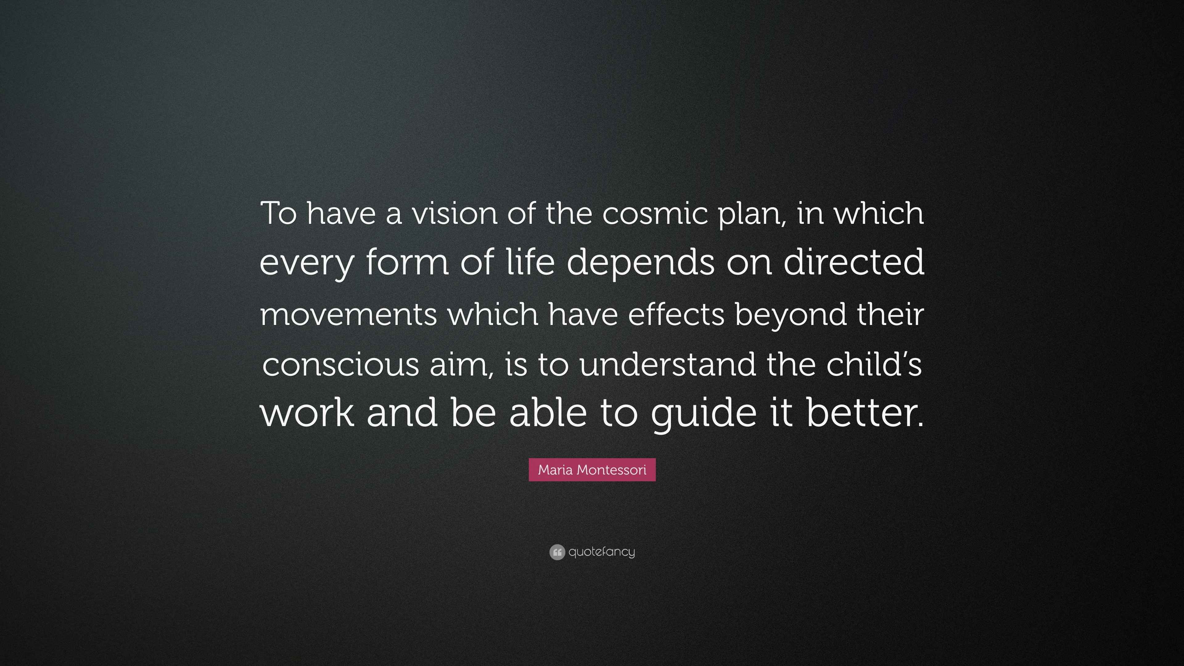 Maria Montessori Quote: “To have a vision of the cosmic plan, in which ...