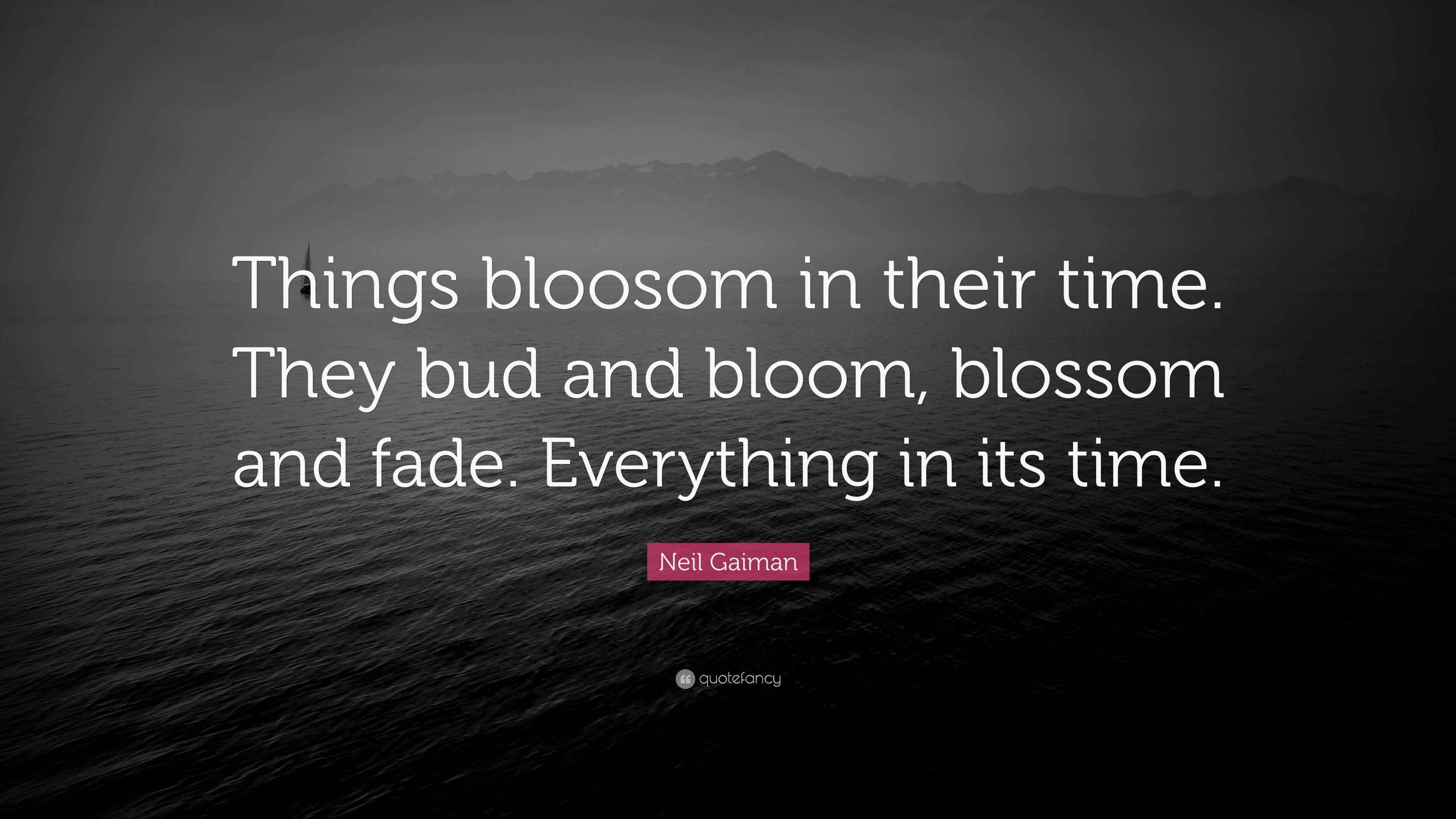 Neil Gaiman Quote: “Things bloosom in their time. They bud and bloom ...