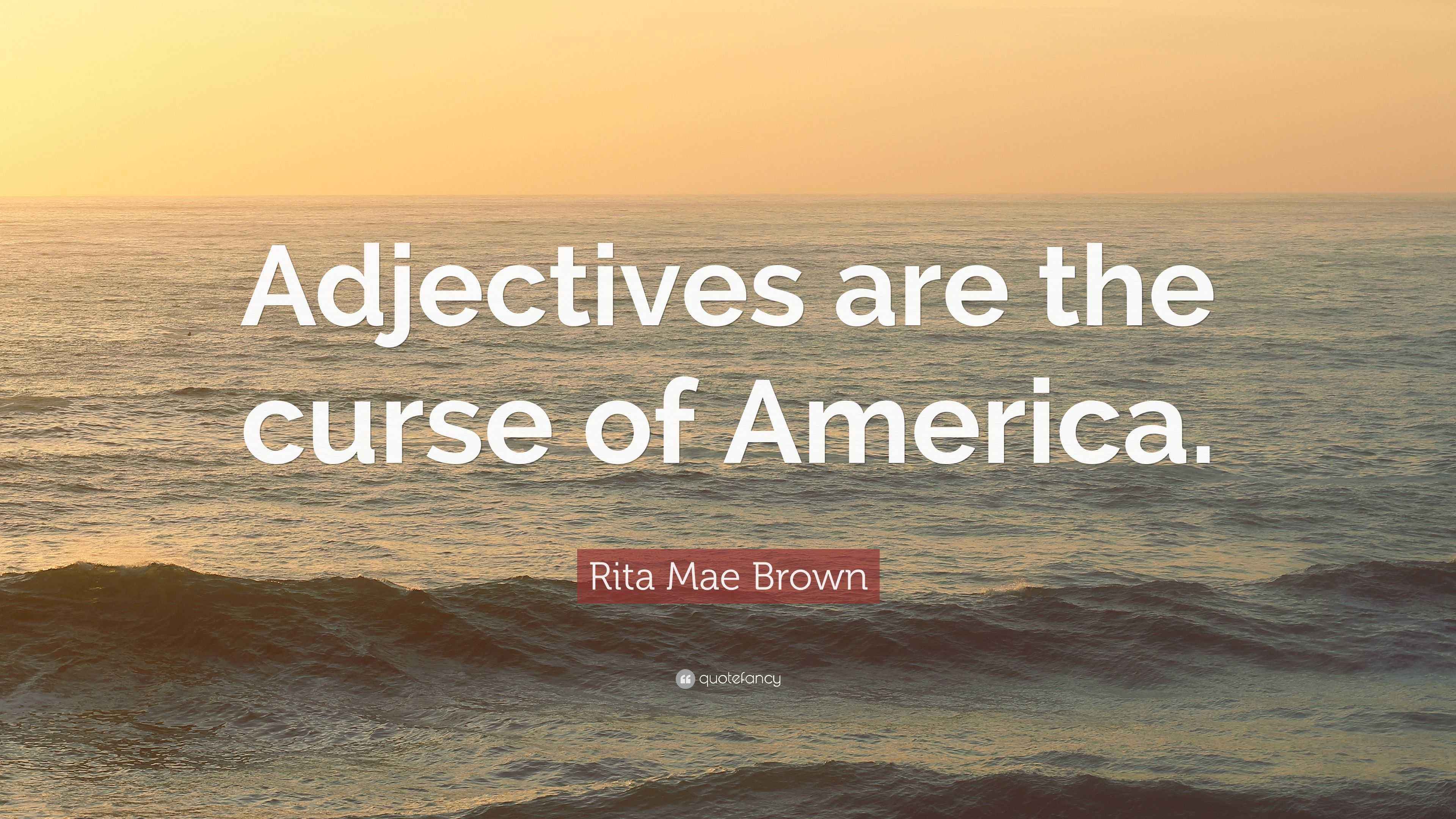 Rita Mae Brown Quote: “Adjectives are the curse of America.”