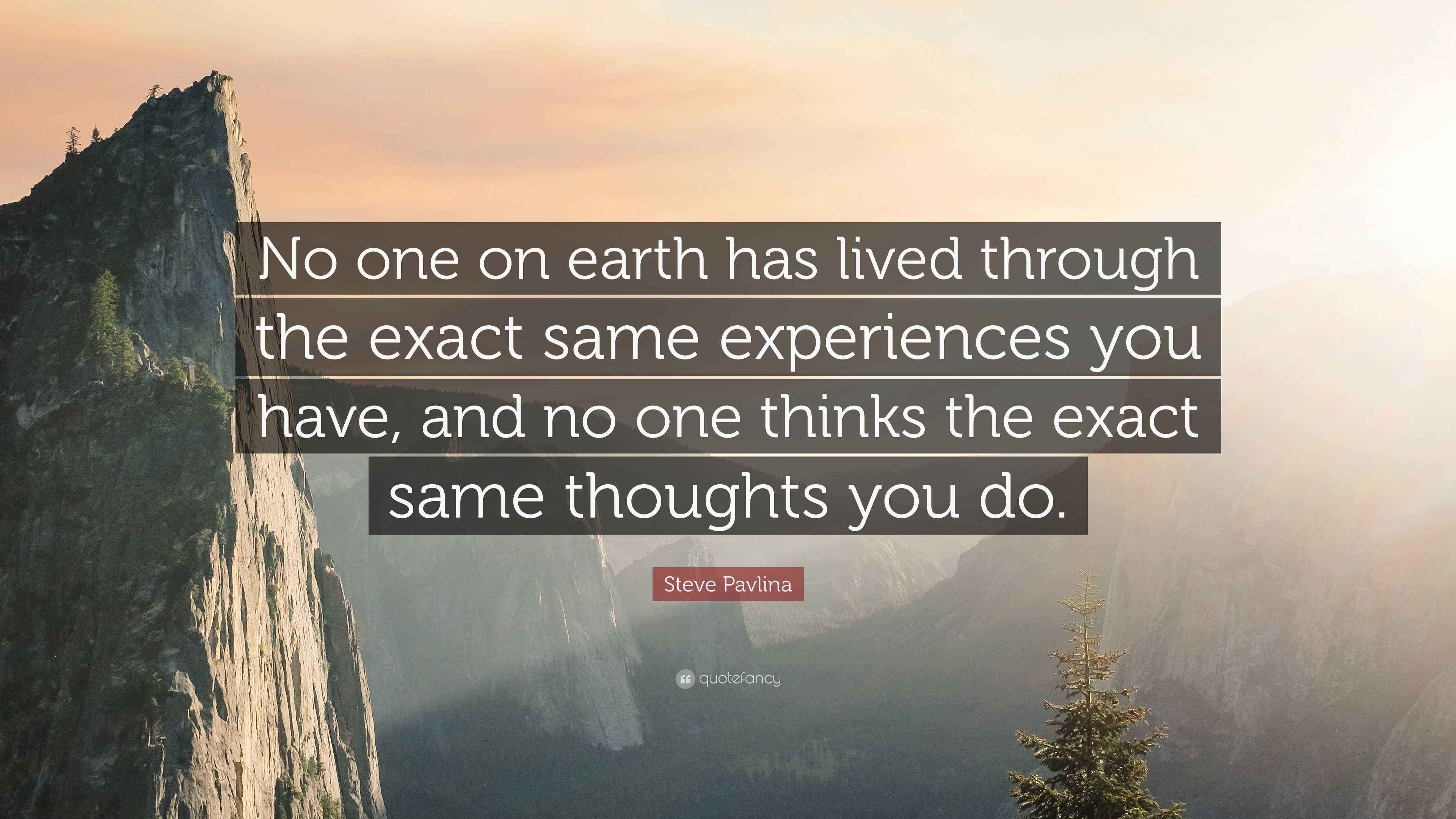 Steve Pavlina Quote: “No one on earth has lived through the exact same ...
