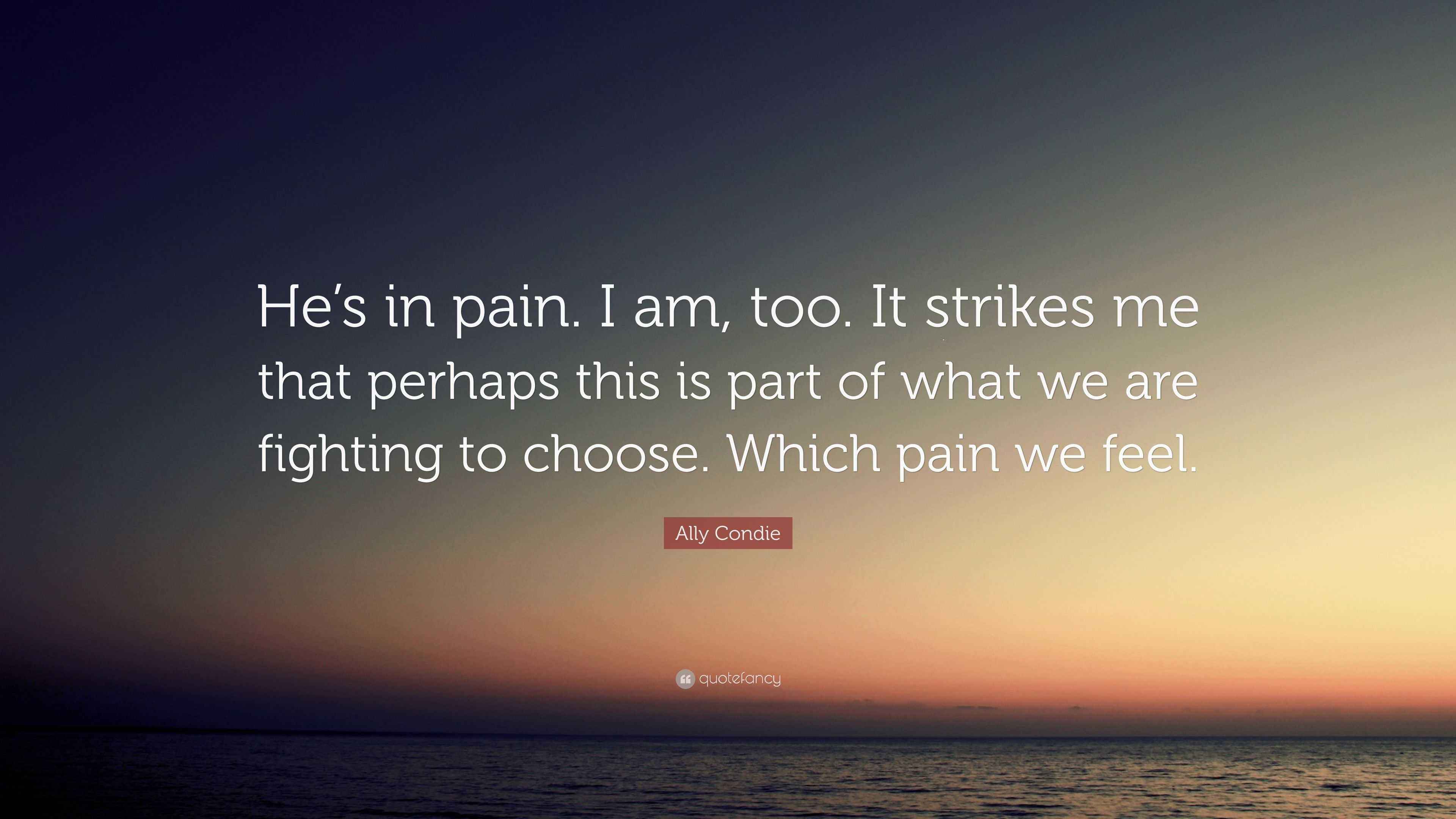 Ally Condie Quote: “He’s in pain. I am, too. It strikes me that perhaps ...