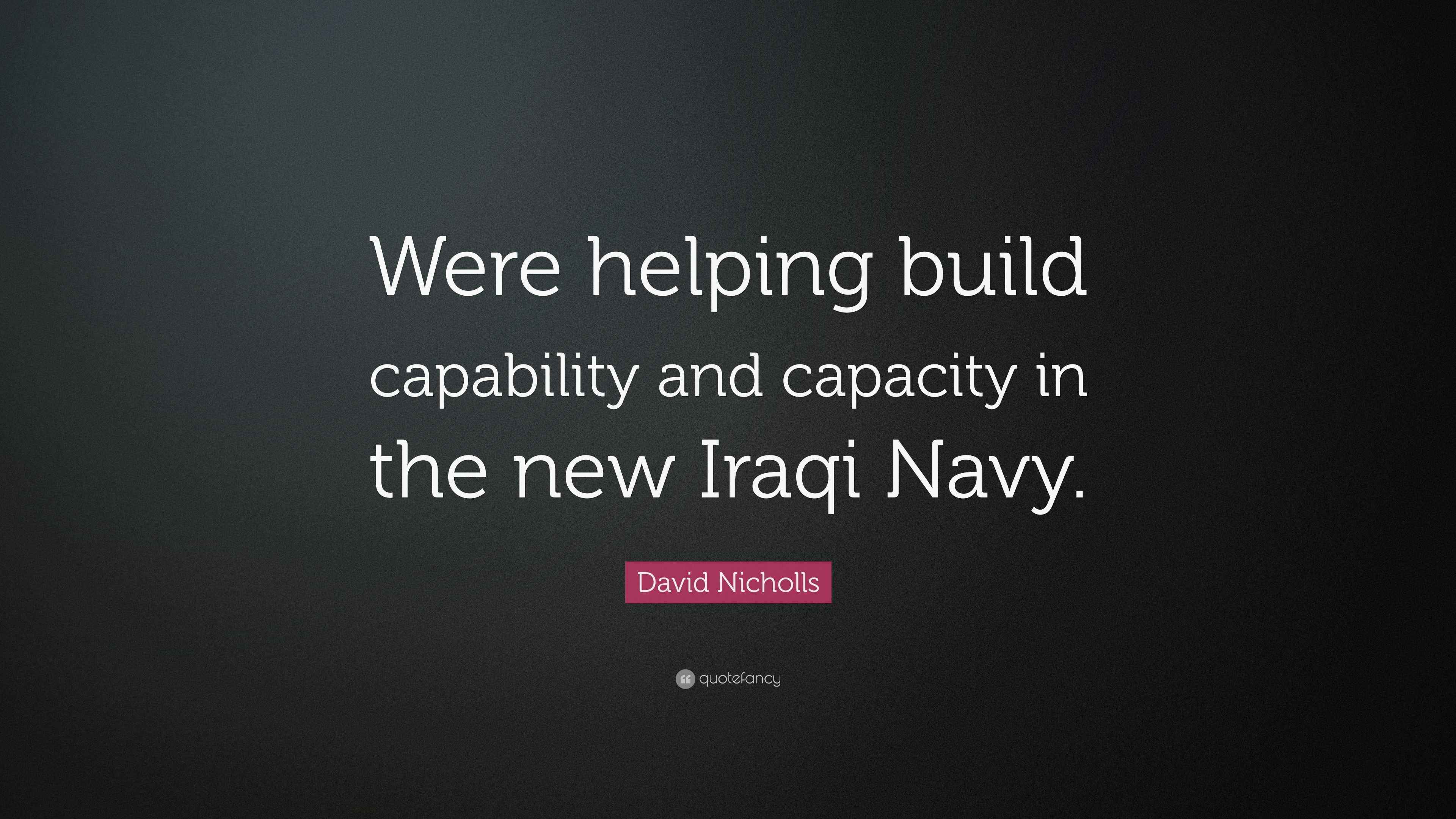 David Nicholls Quote: “Were helping build capability and capacity in ...