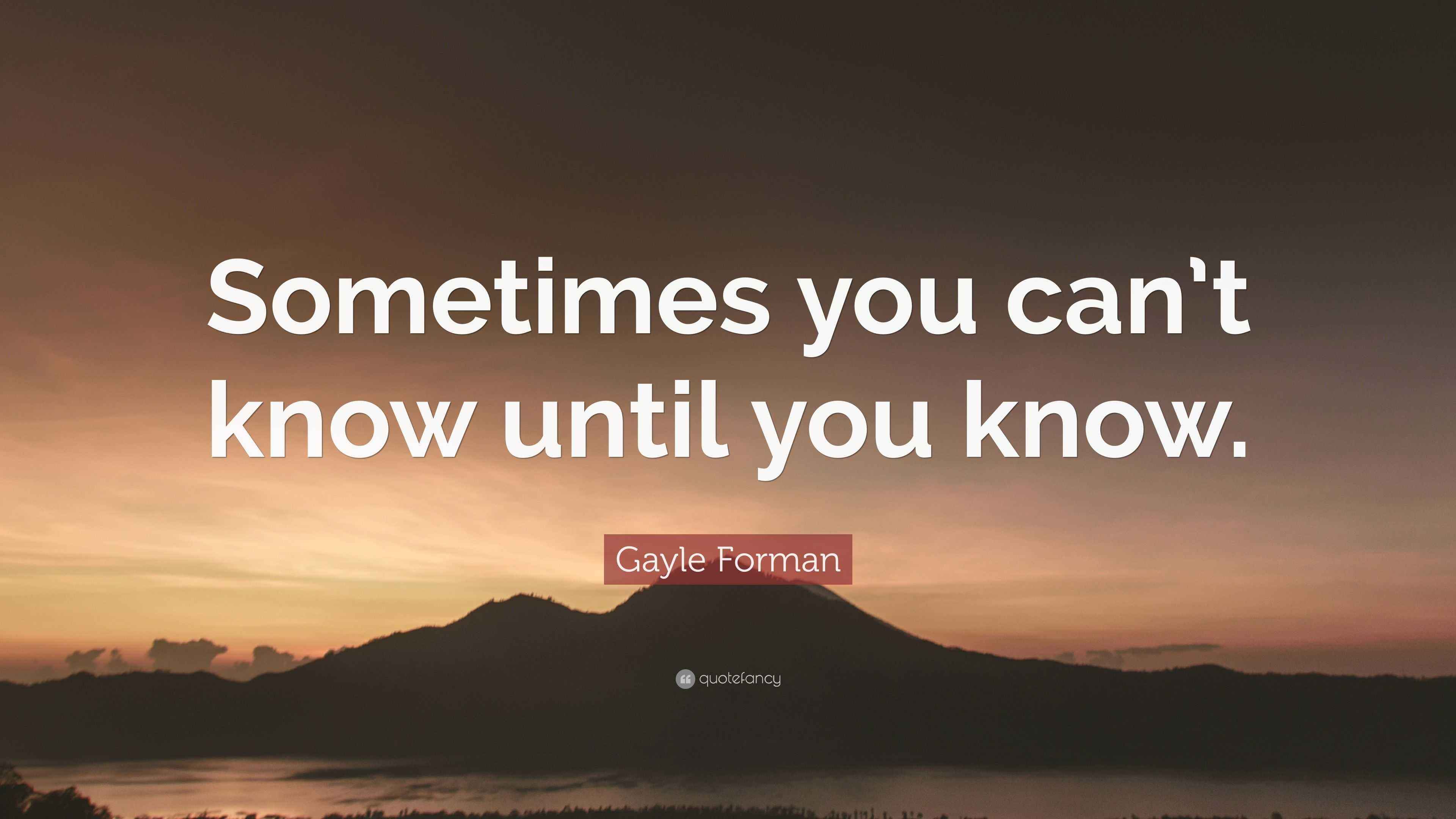 Gayle Forman Quote: “Sometimes you can’t know until you know.”