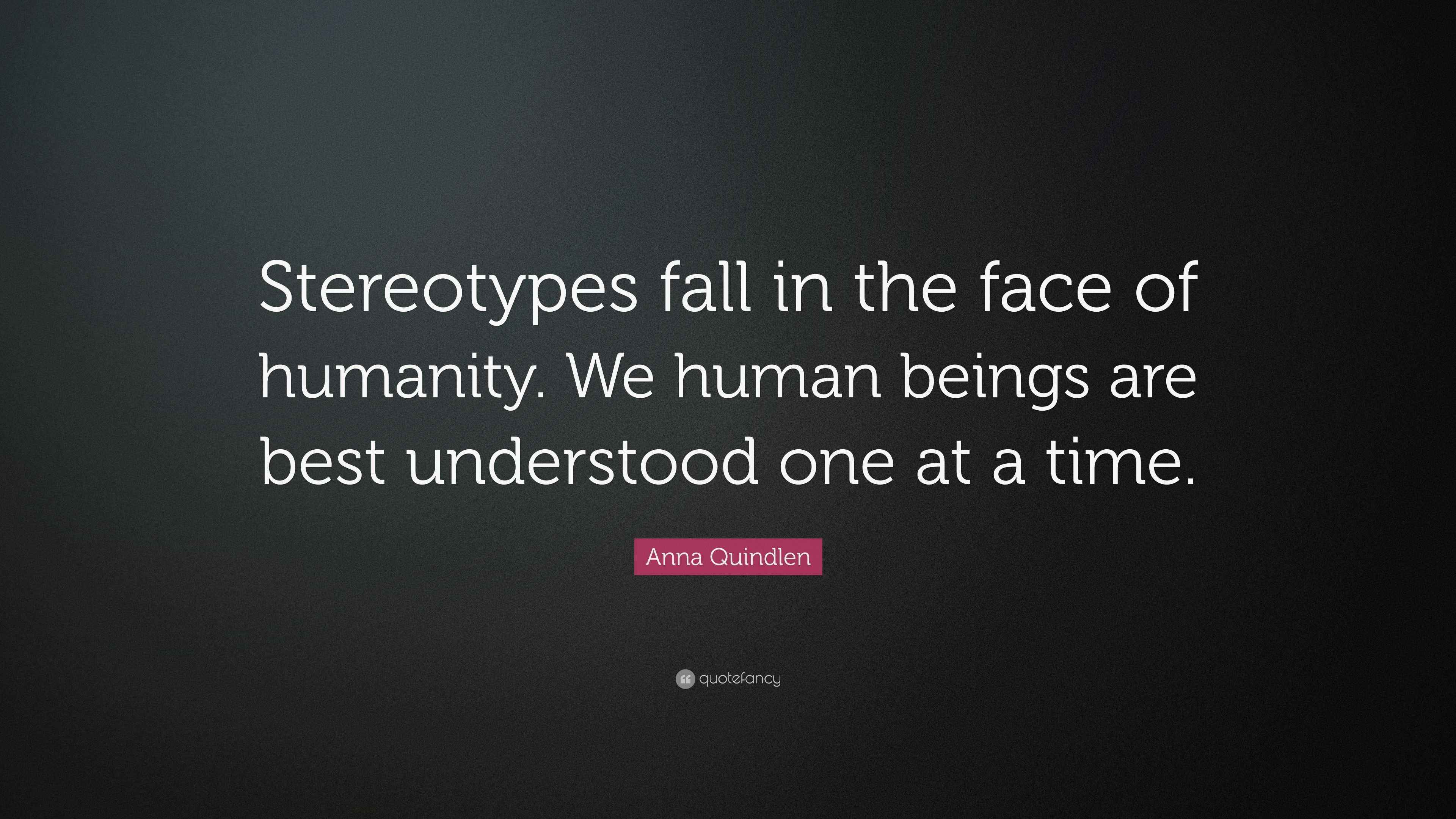 Anna Quindlen Quote: “Stereotypes fall in the face of humanity. We ...