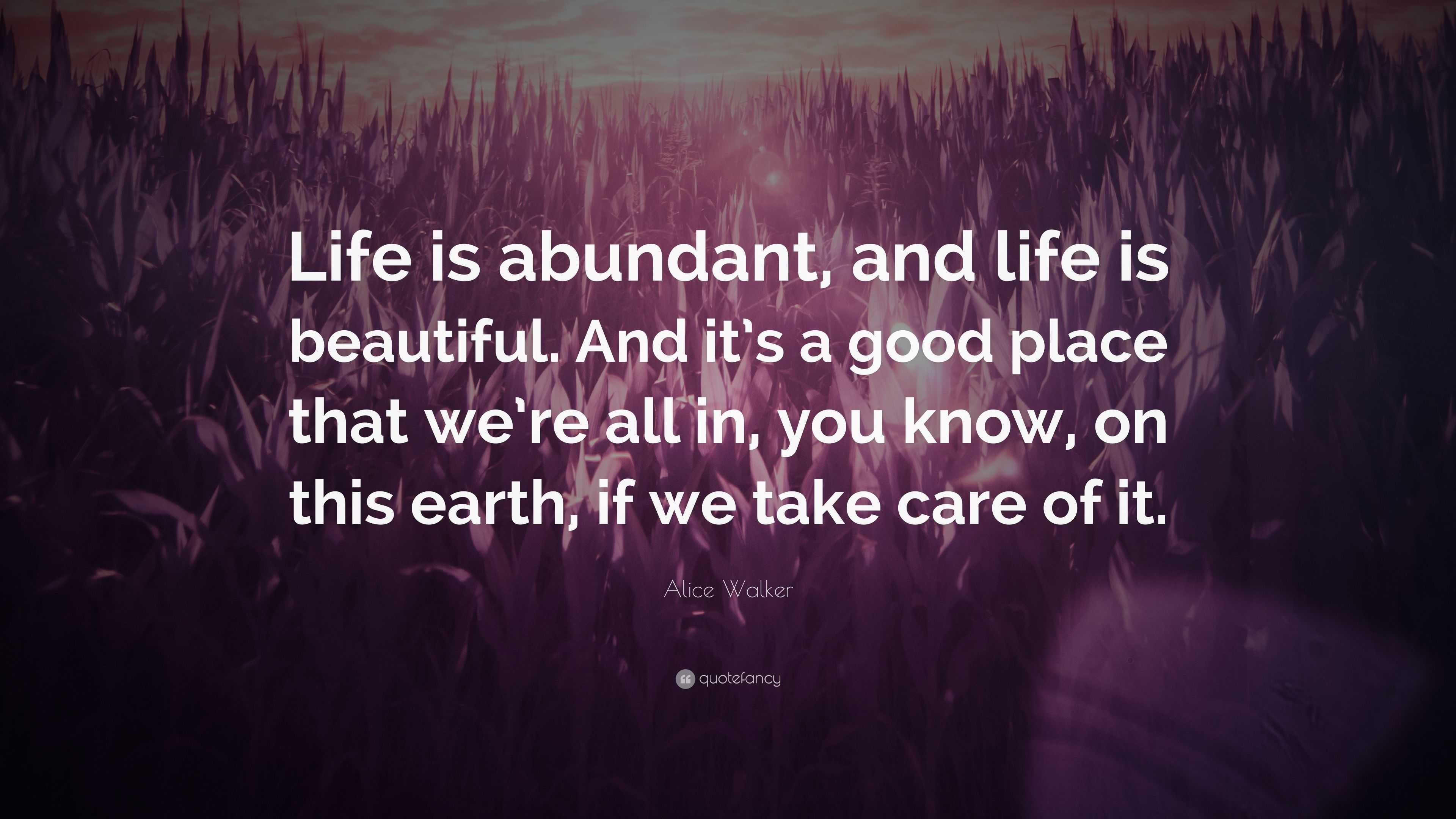 Alice Walker Quote: “Life is abundant, and life is beautiful. And it’s ...