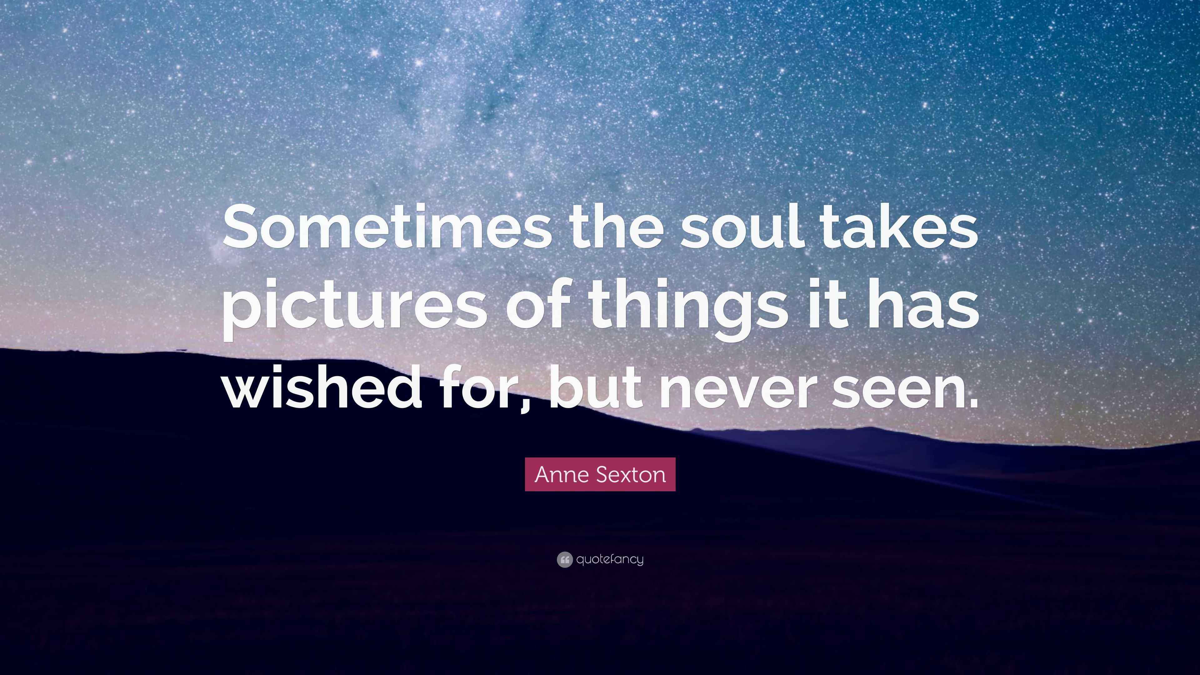 Anne Sexton Quote: “Sometimes the soul takes pictures of things it has ...
