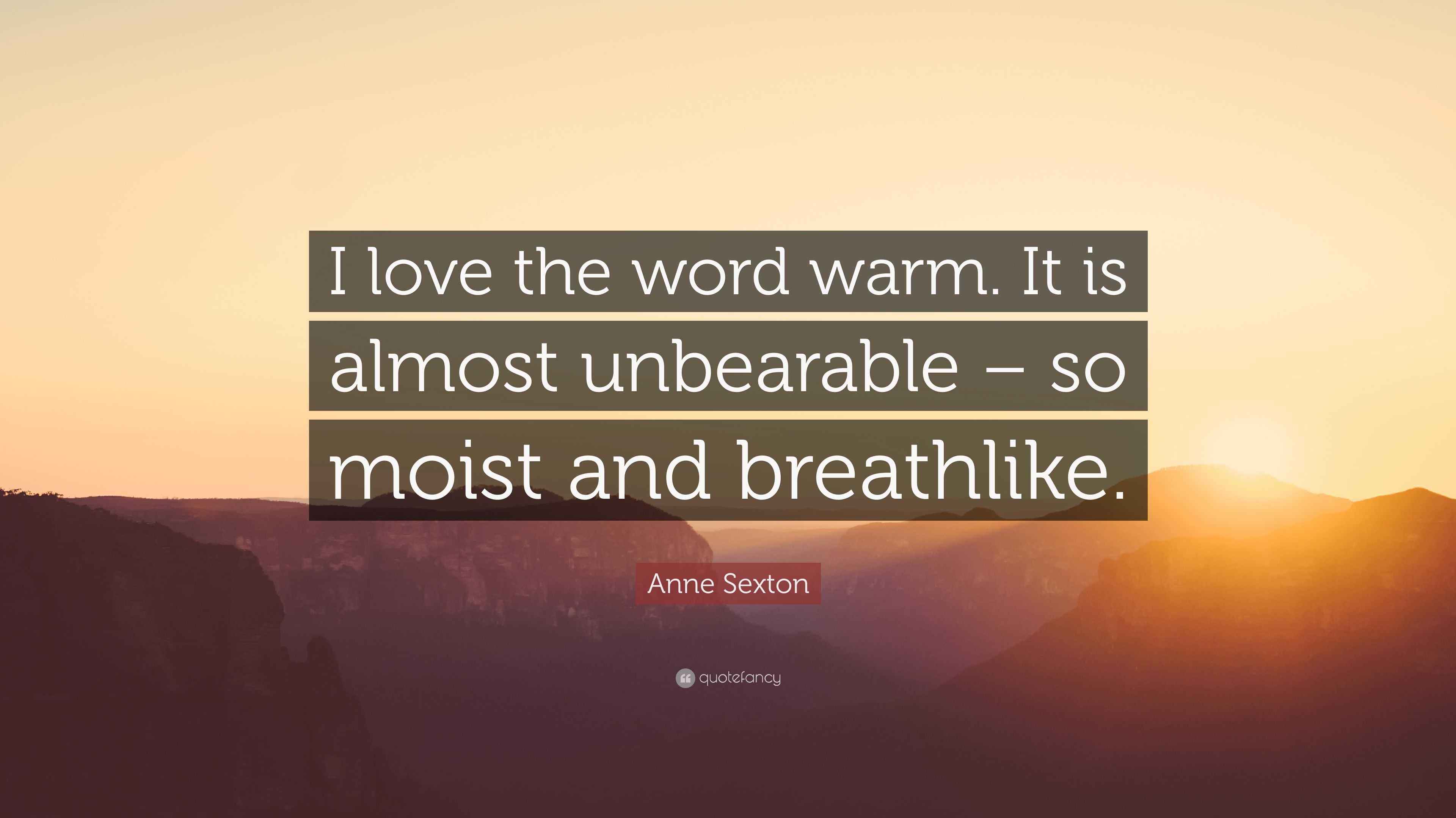 Anne Sexton Quote: “I love the word warm. It is almost unbearable – so ...