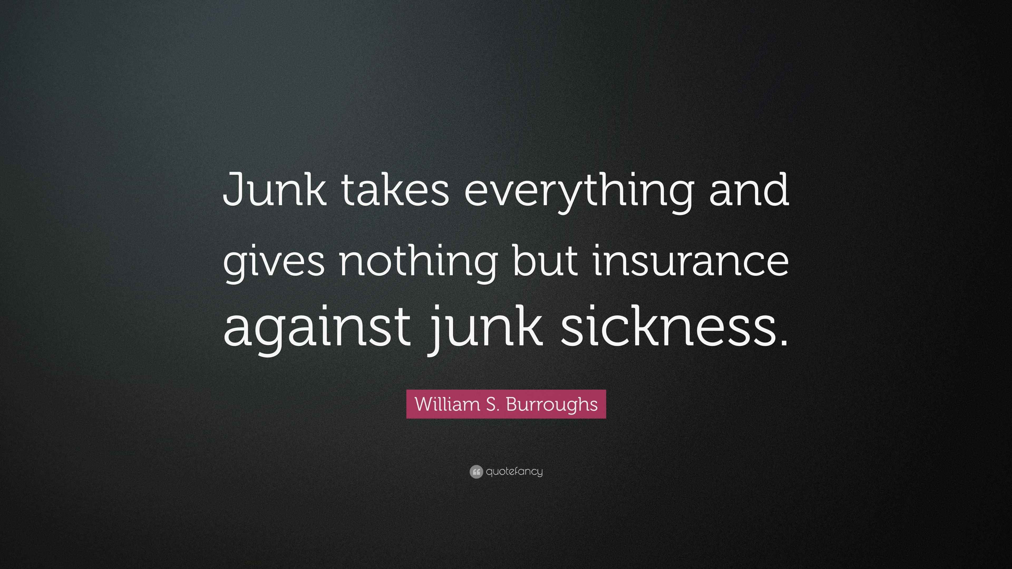 William S. Burroughs Quote: “Junk takes everything and gives nothing ...